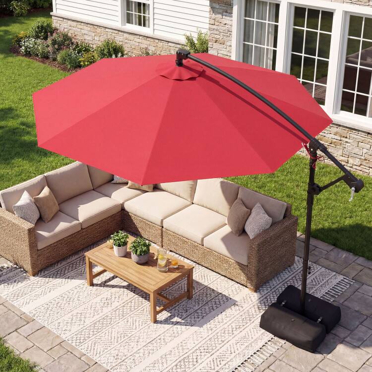 Mondawe 10 FT Offset Hanging Umbrella with Base Cantilever Tilt 360 ...