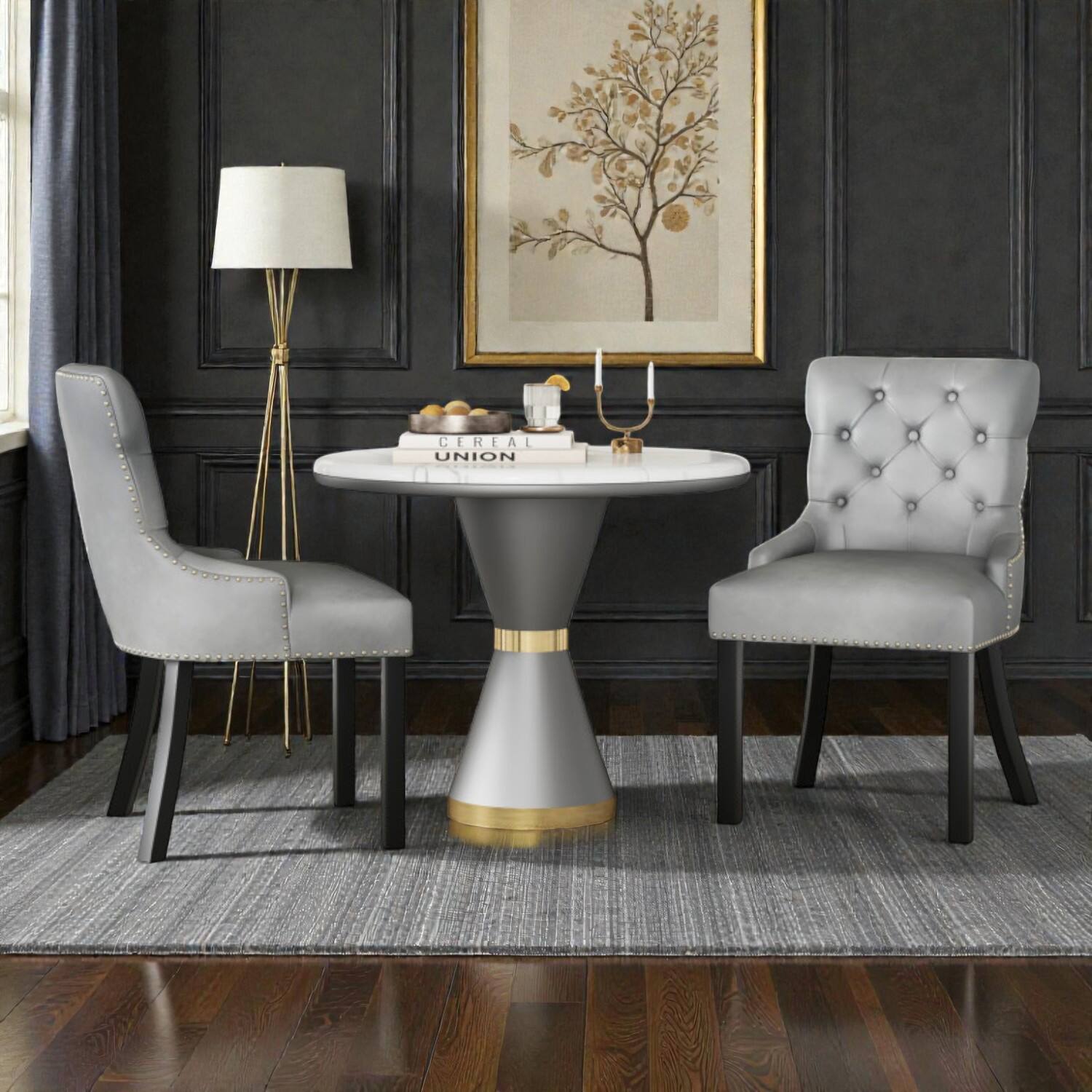 Hivvago Wingback Upholstered Dining Chairs Set of 2 with Durable Wooden ...