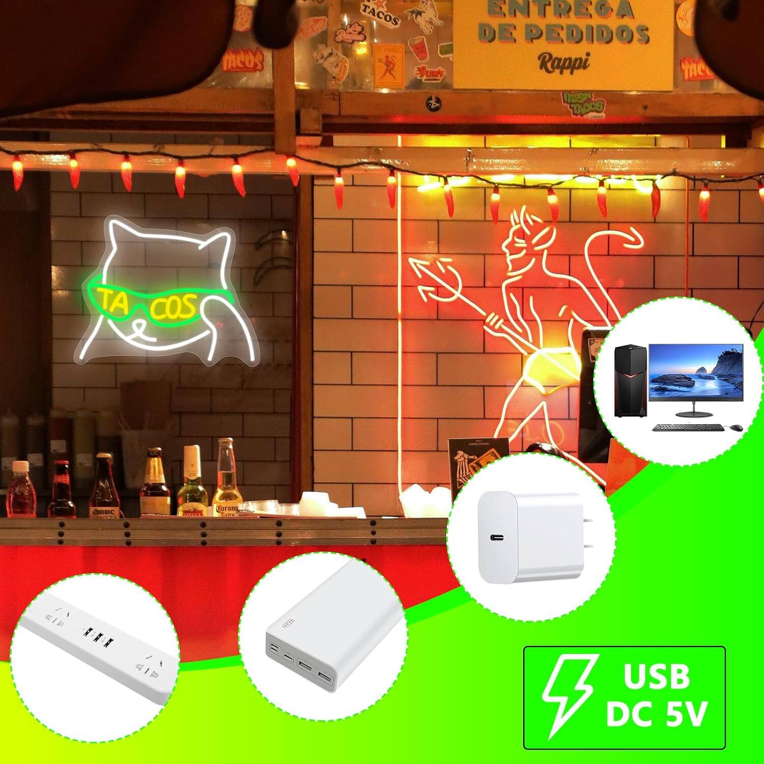 Auledio Tacos Sunglasses Cat Neon Sign, Anime Neon Signs for Wall Decor ...