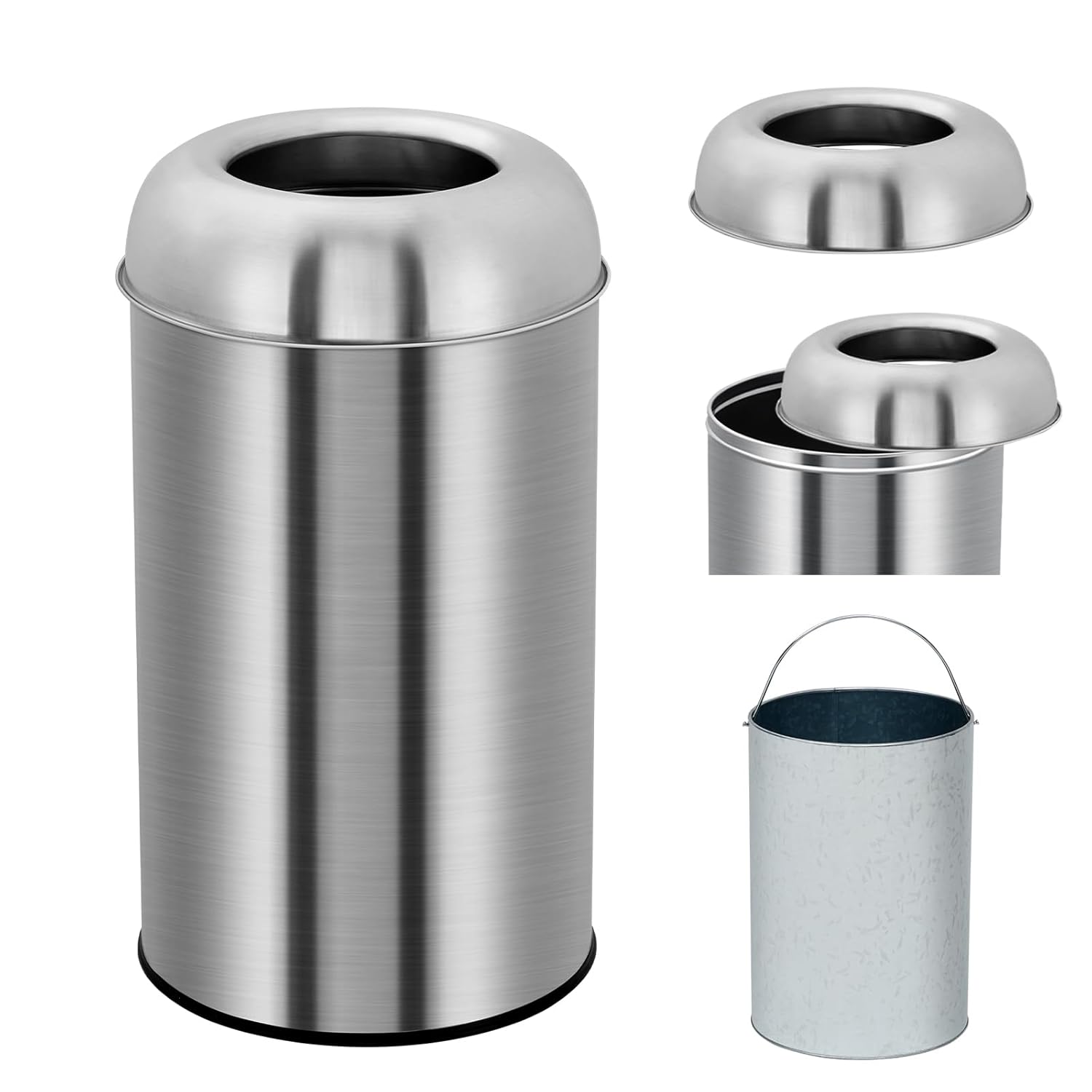 GARVEE 18.5Gal/70L Open Top Stainless Steel Trash Can Silver ZY_PIS ...