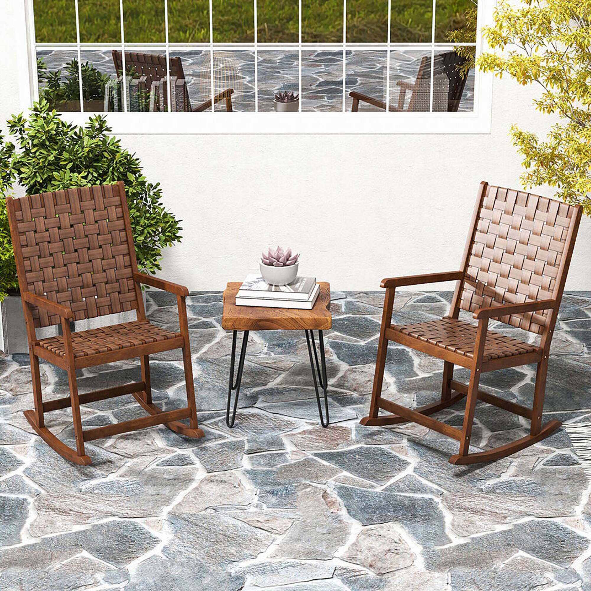 Gymax Rocking Chair with PU Seat & Rubber Wood Frame Safe & Smooth ...