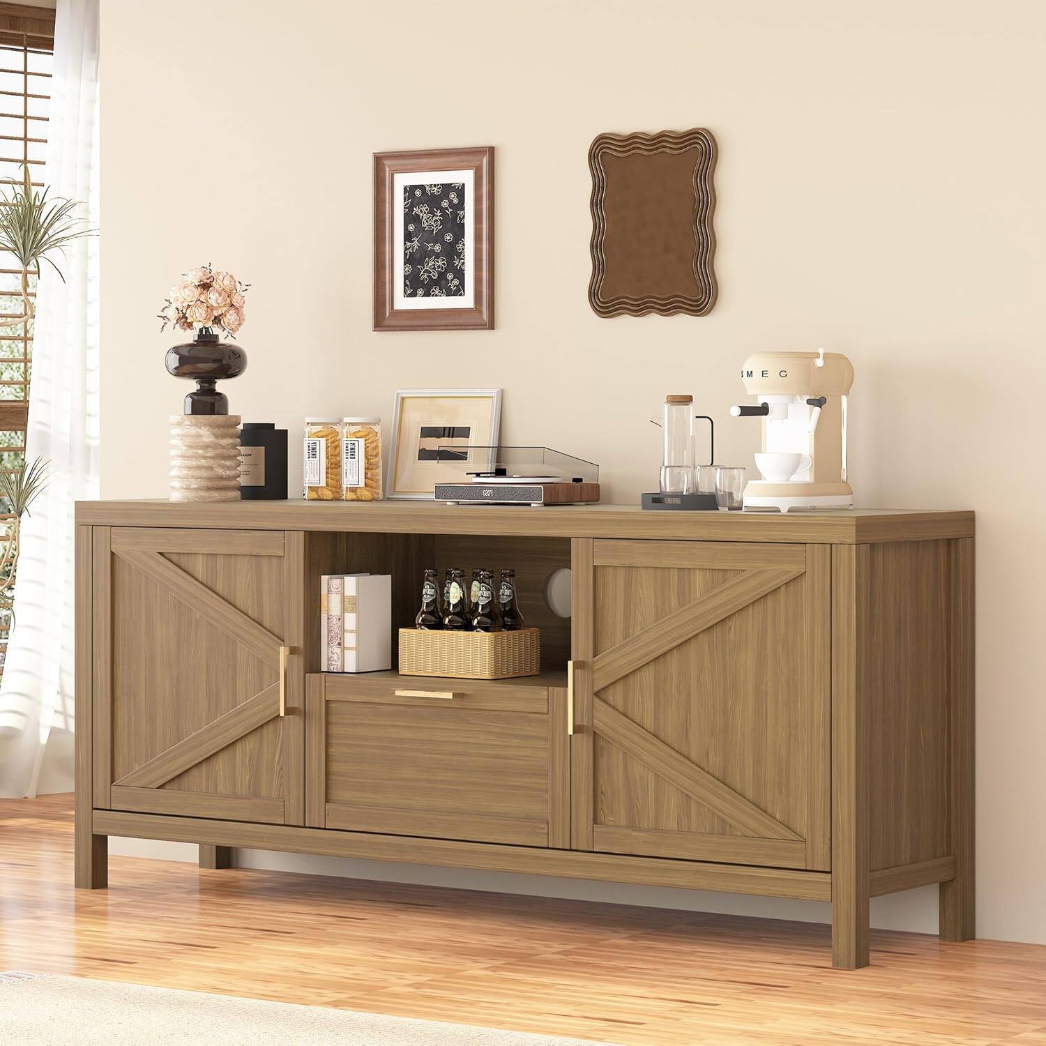 Acekool Farmhouse Tv Stand for Tvs Up to 65 Inch, Farmhouse Entertainment Center with Door ...