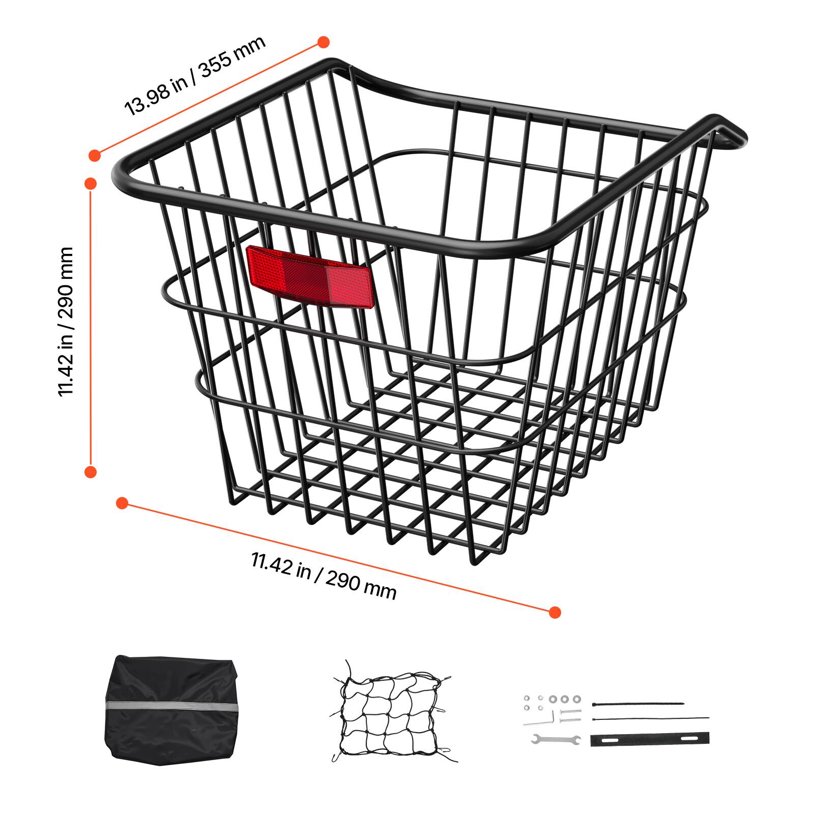 VEVOR Rear Bike Basket, Metal Wire Bicycle Basket with Reflective Tail Light & Waterproof Cover ...
