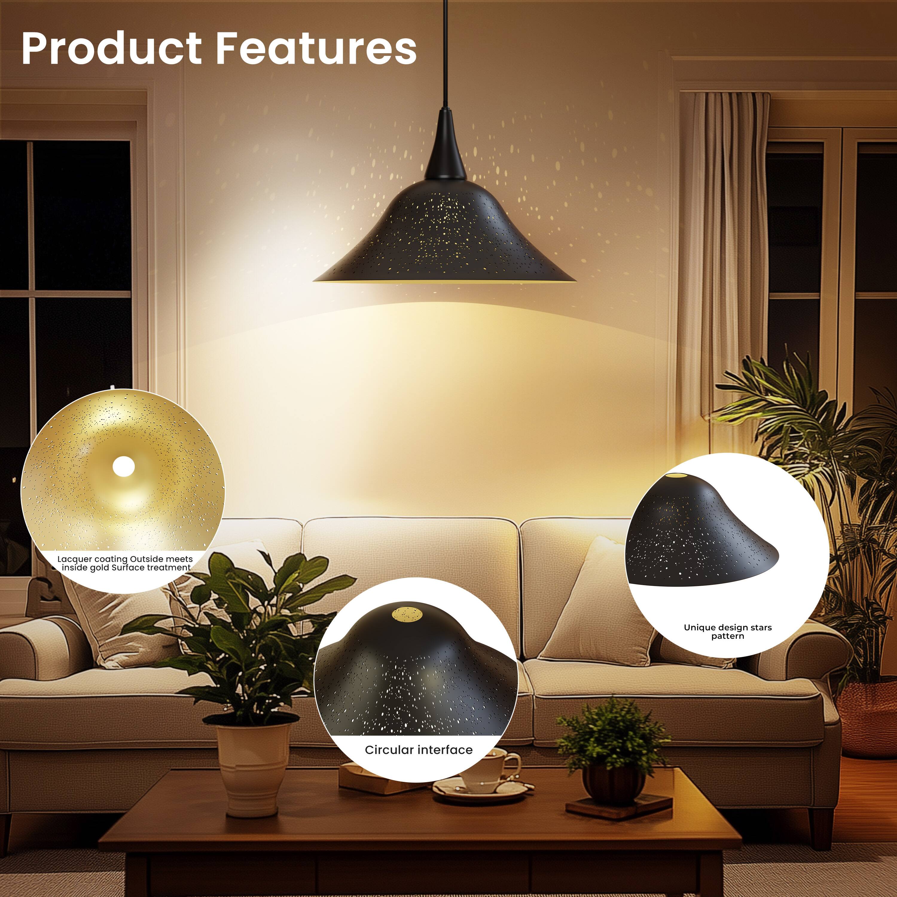 Alucset Laser Starlight Bell Metal Lamp Shade with 1.65in Fitter for Chandelier Torchiere Floor ...