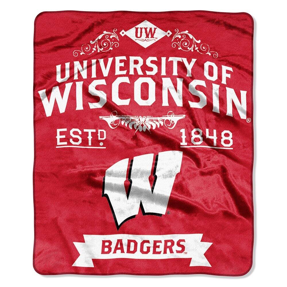 Northwest Wisconsin Badgers 50x60 Label Design Royal Plush Raschel ...