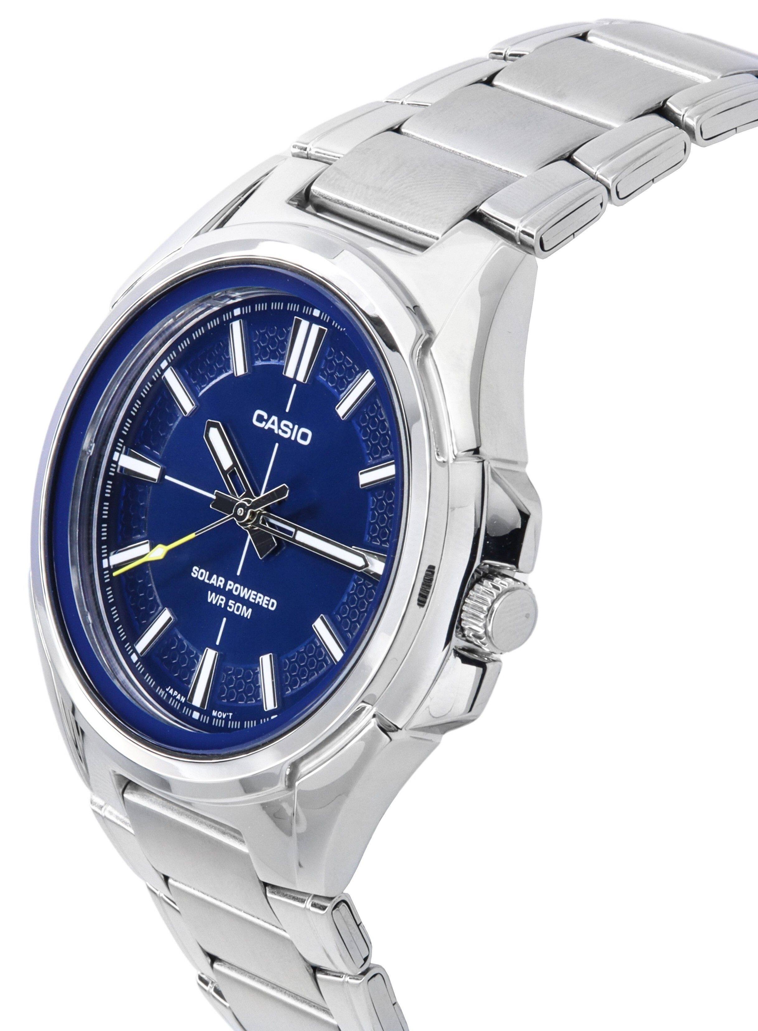 Casio Standard Analog Stainless Steel Blue Dial Solar MTP RS100D 2A Men ...