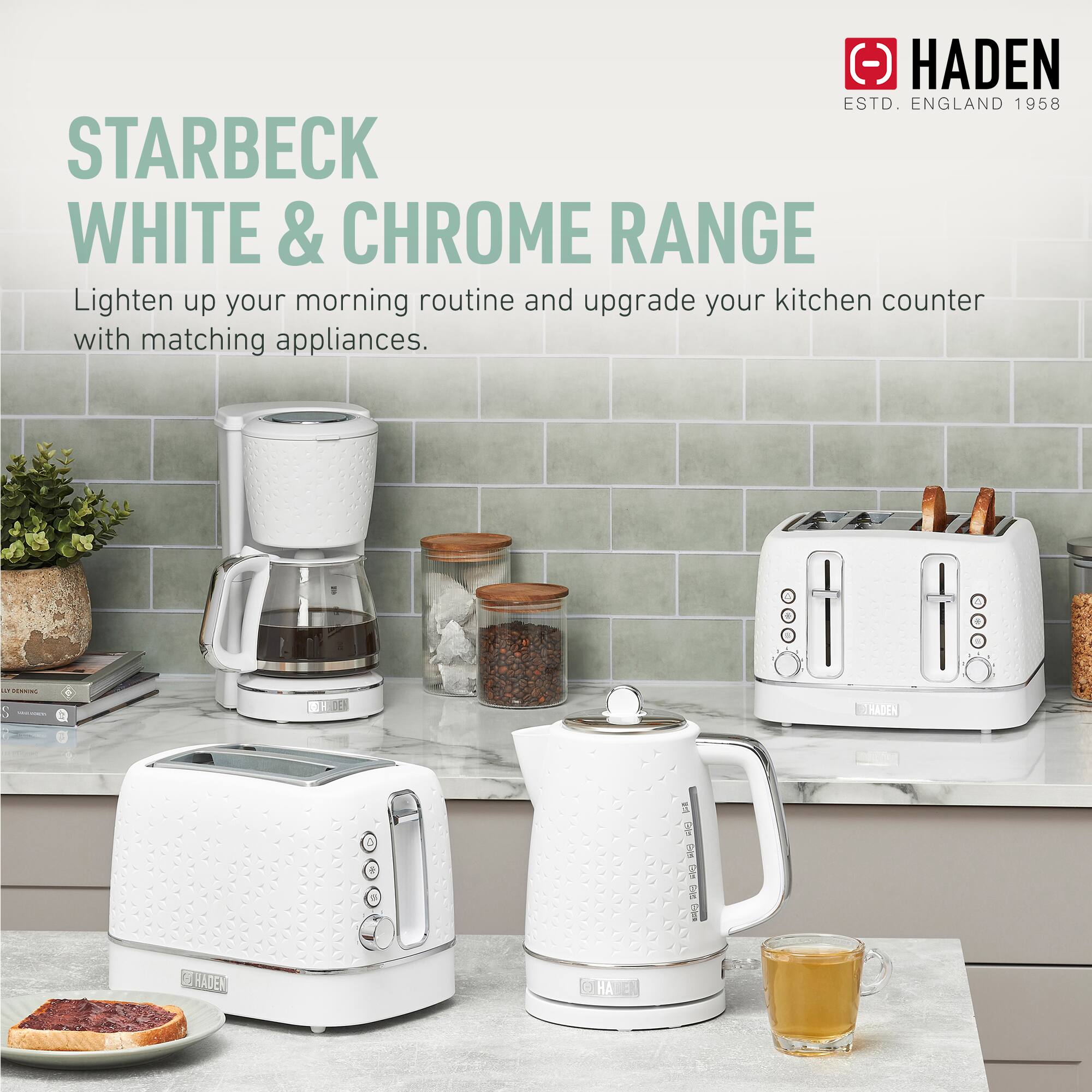 Haden Starbeck 1.7 Liter Stainless Steel Electric Water Kettle, White ...