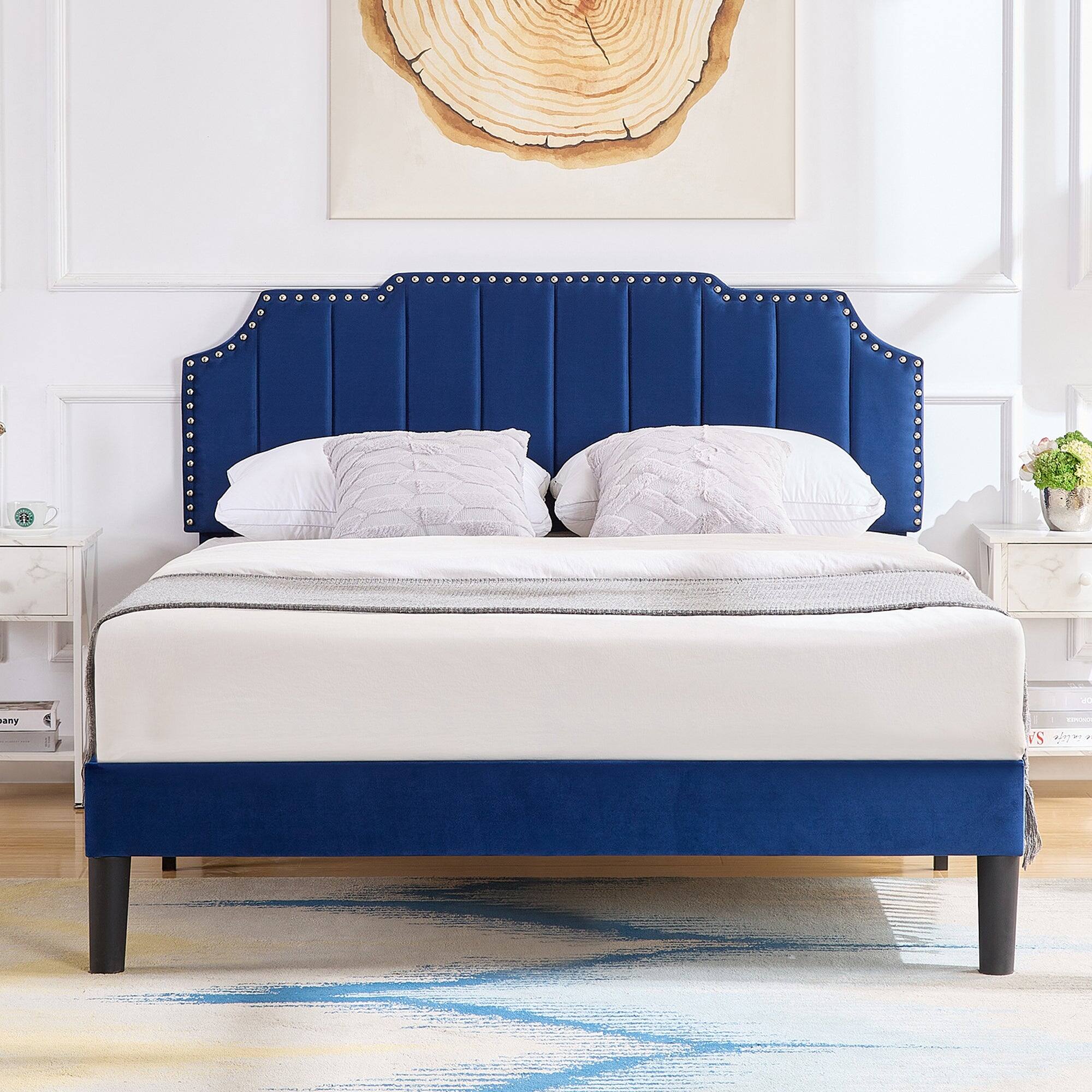 Vecelo Full Upholstered Platform Bed Frame with Tufted Adjustable ...