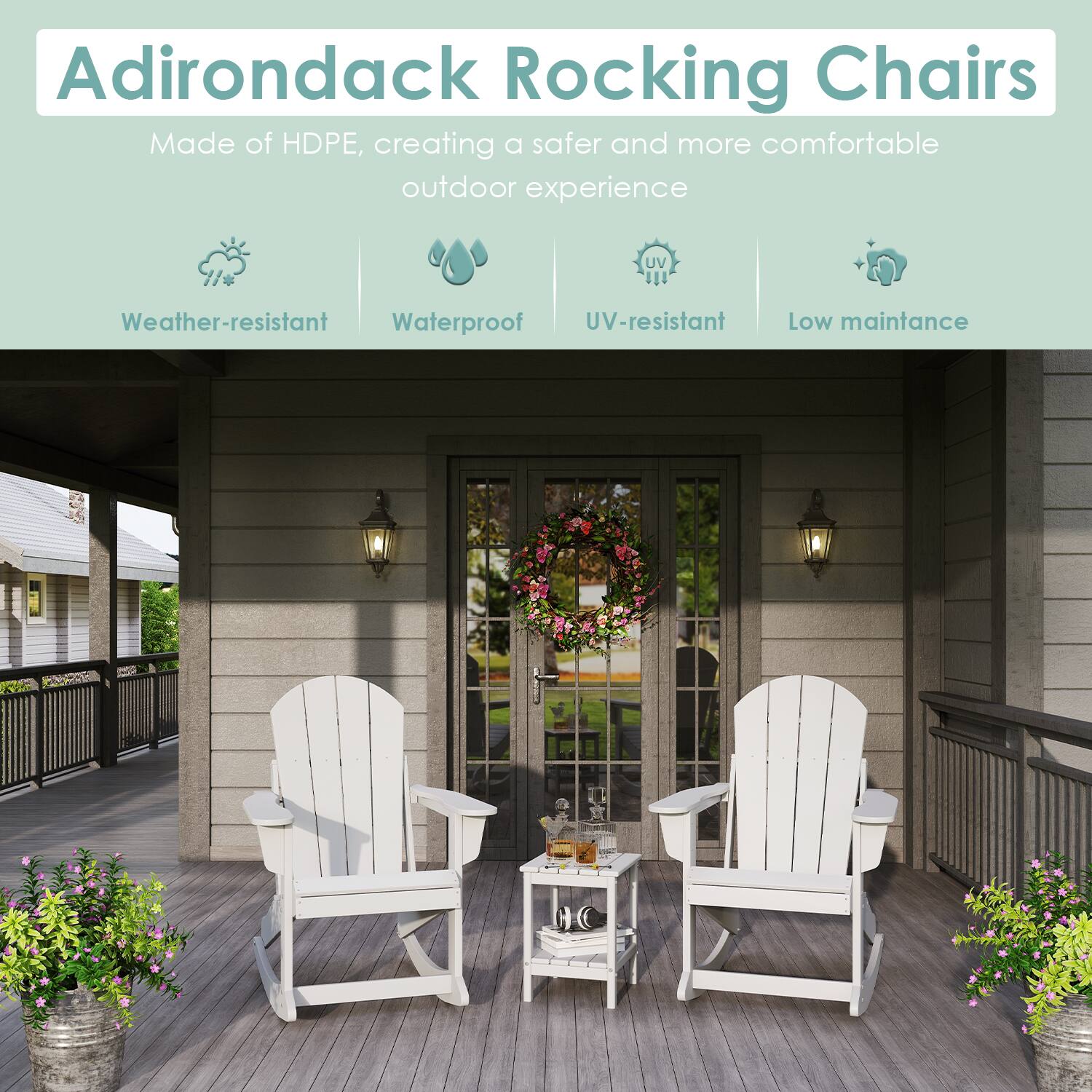 FODINGHILL Adirondack Rocking Chair Set of 2, All weather Outdoor Chair ...