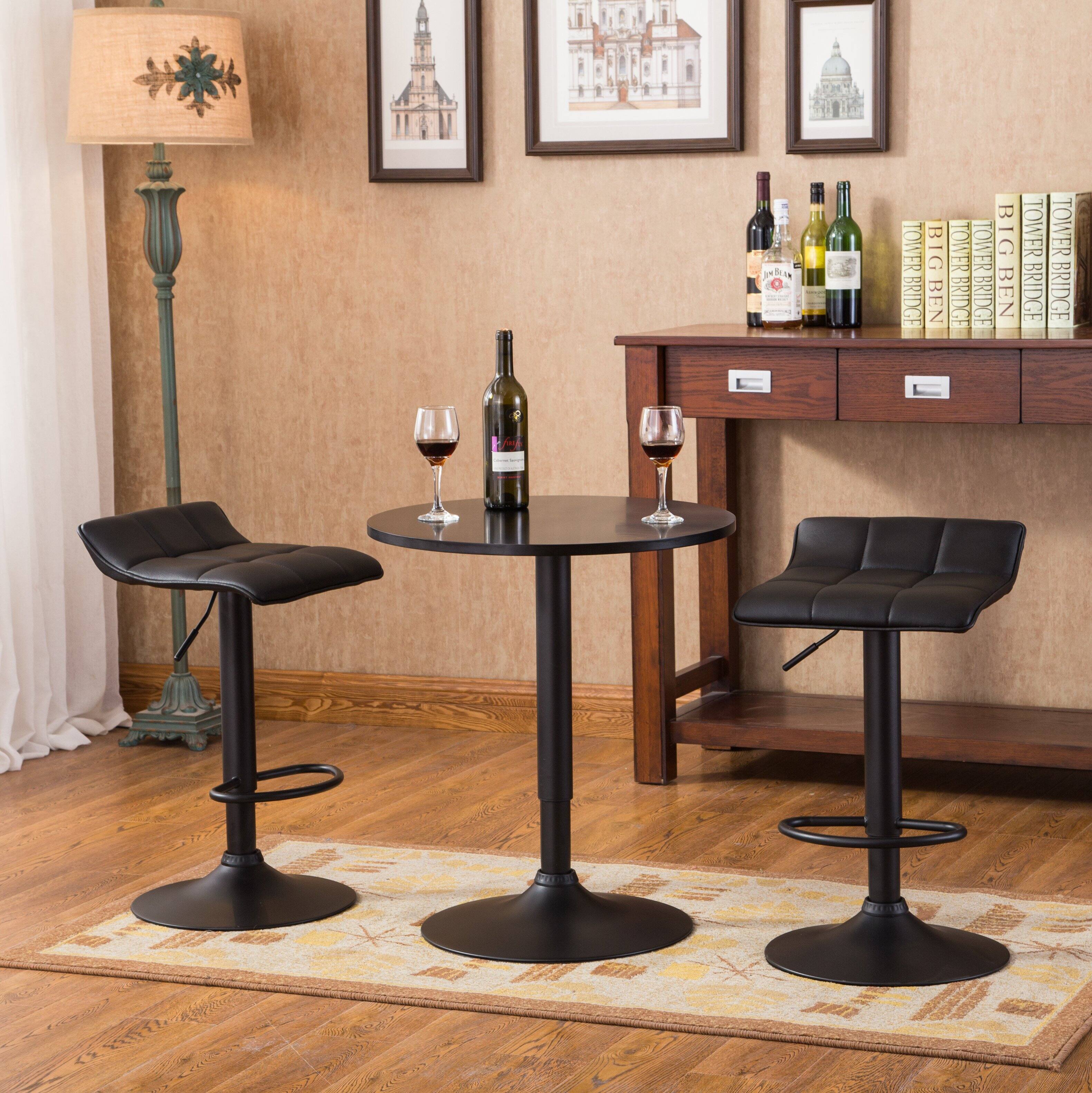 TinyHomie Belham Round Top Adjustable Height Bar Table and 2 Swivel ...