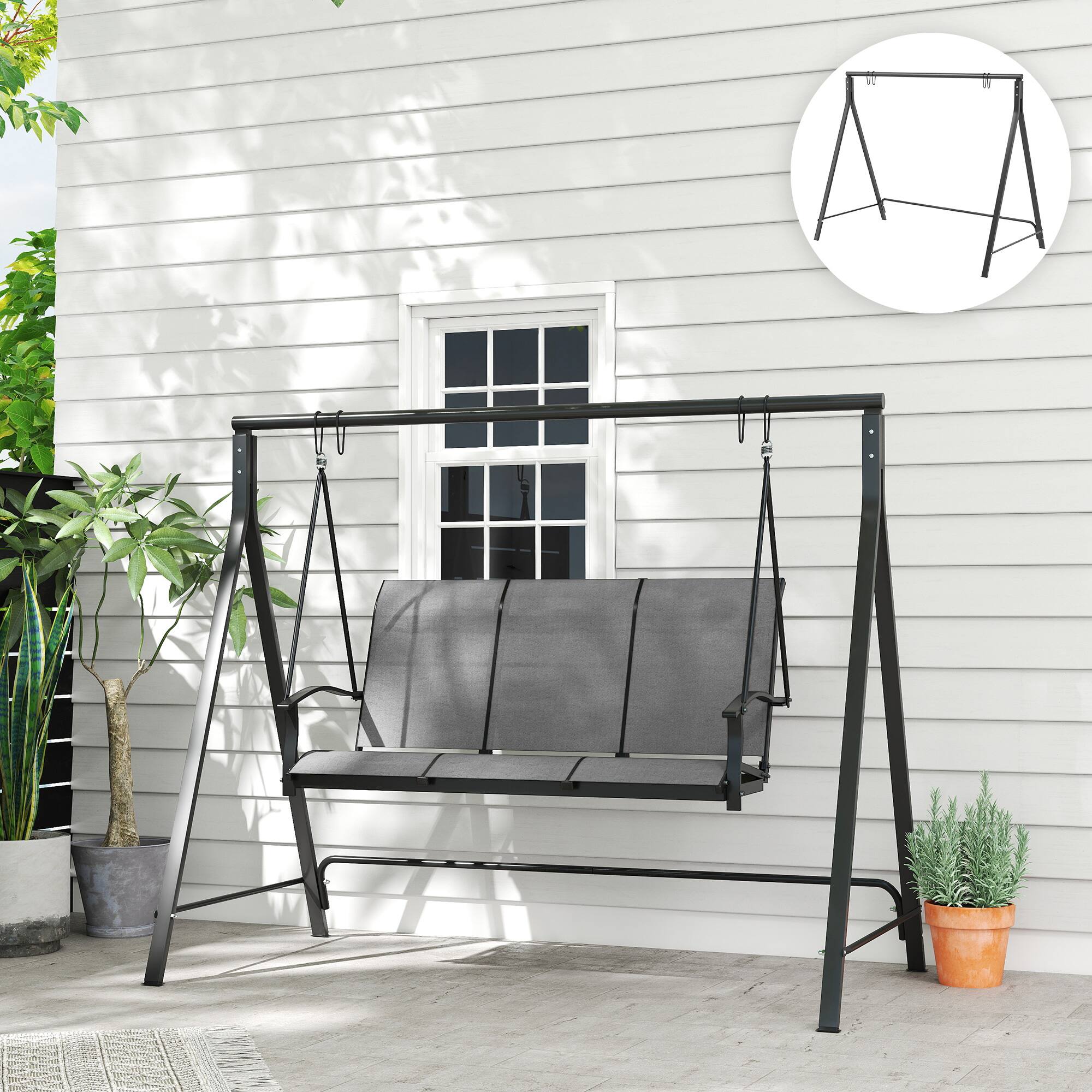 Outsunny Metal Porch Swing Stand Heavy Duty Swing Frame Black 84A-295V00BK - Best Buy