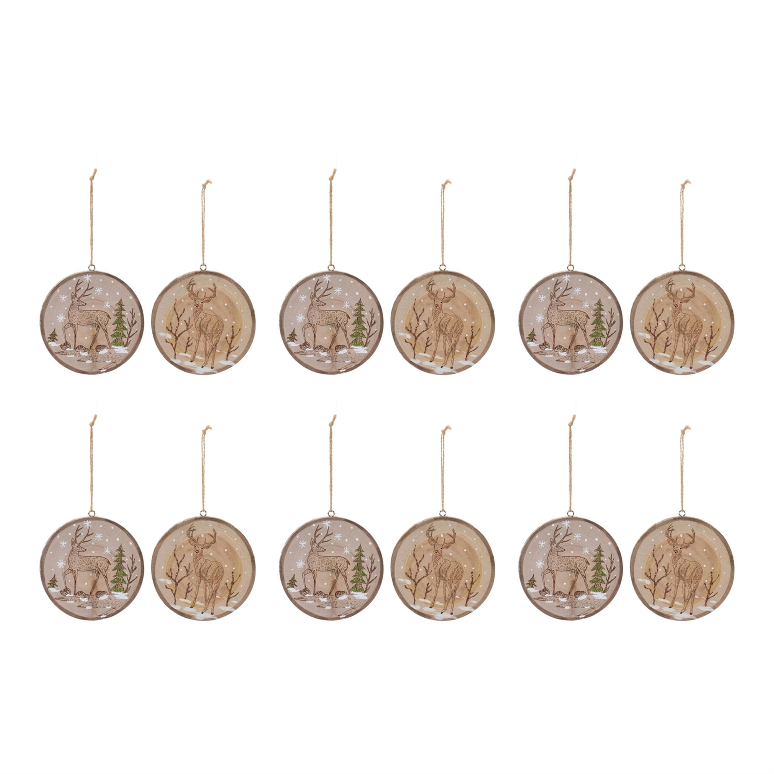 BreeBe Wood Deer Tree Disc Ornament (Set of 12) Green, Brown 86744DS ...