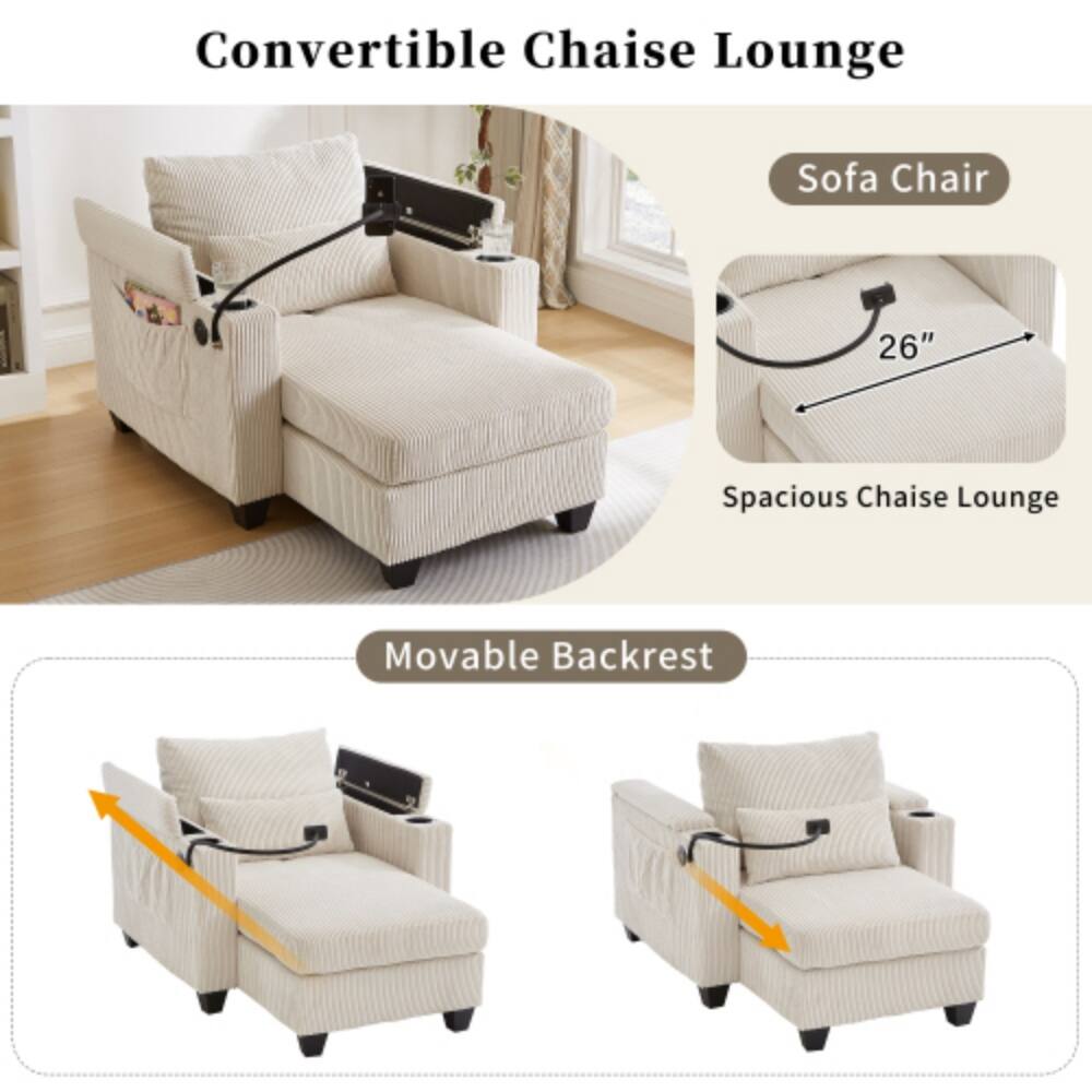 Convertible Chaise Lounge Sofa Chair- Spacious Chaise Lounge- Movable ...
