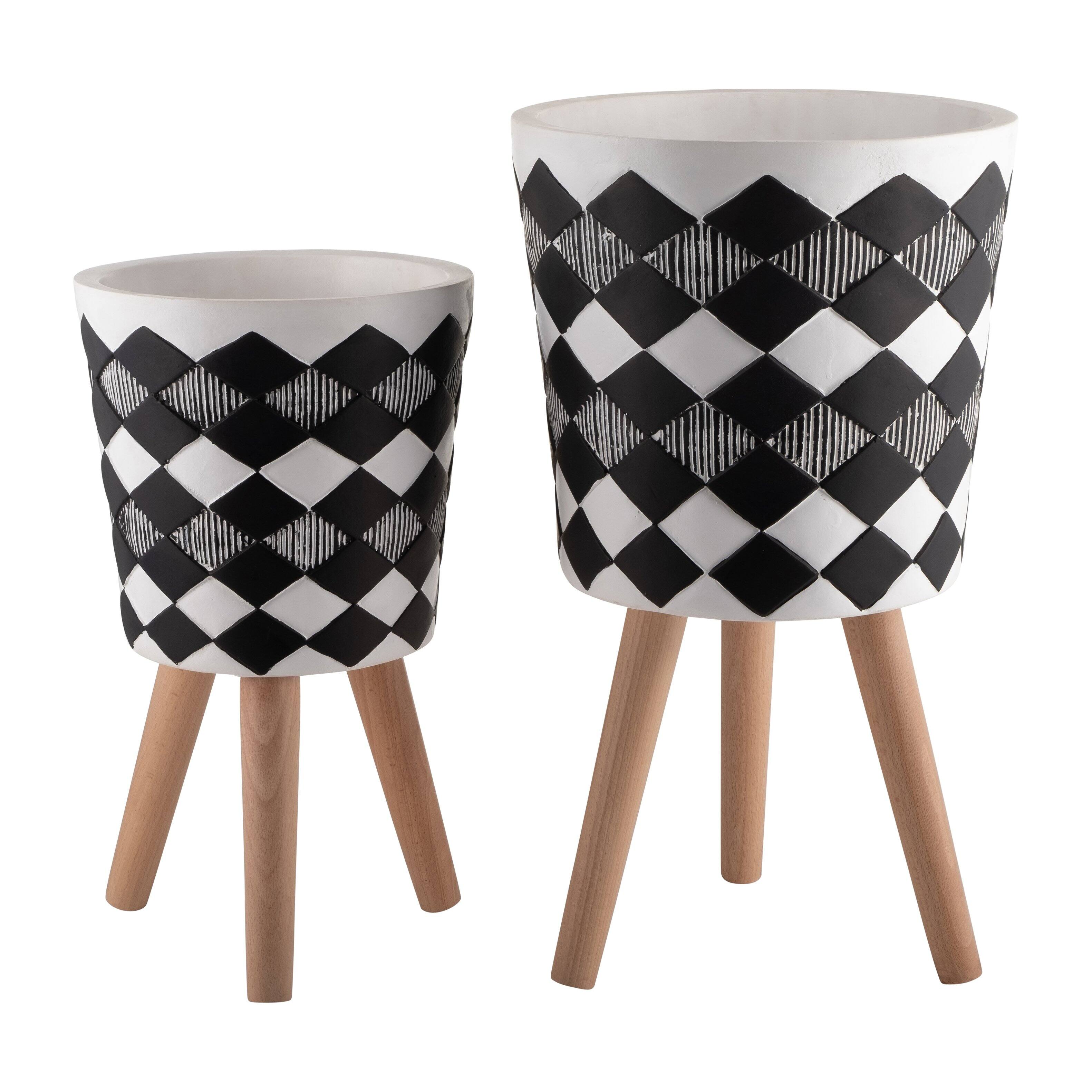 TinyHomie S/2 10/12in DIAMOND PLANTER W/ WOOD LEGS (KD) Black SF-J ...