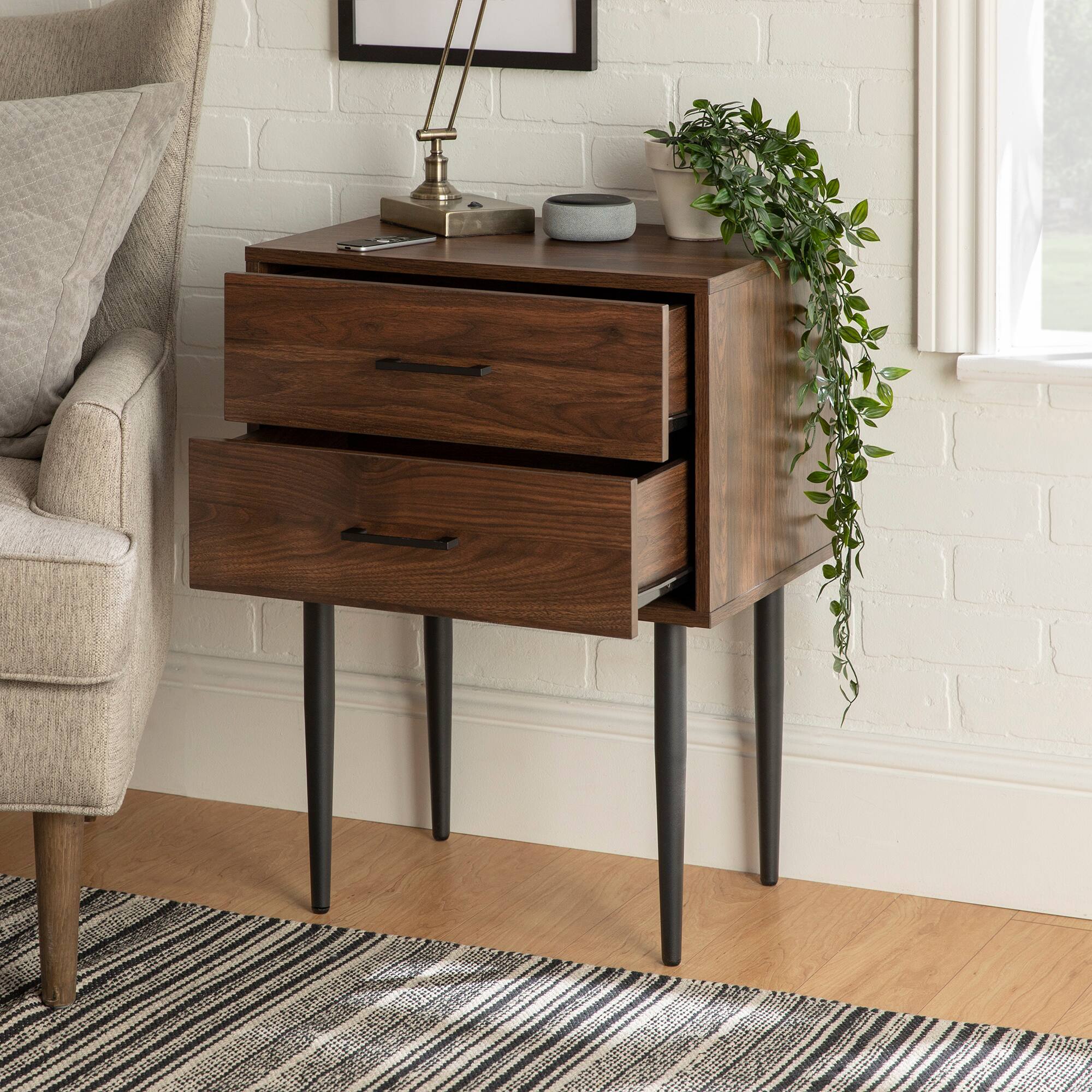 Walker Edison Contemporary 2 Drawer Nightstand Dark Walnut BBF20OLI2DDW ...