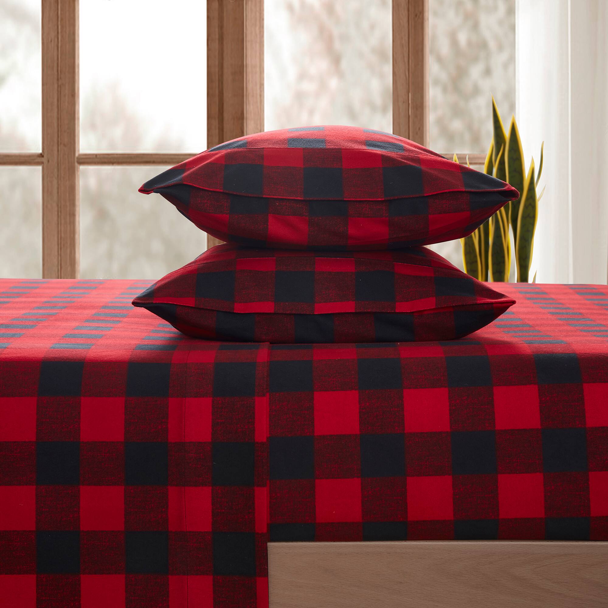 Sweet Home Collection Buffalo Plaid Printed Extra Deep Pocket Flannel ...