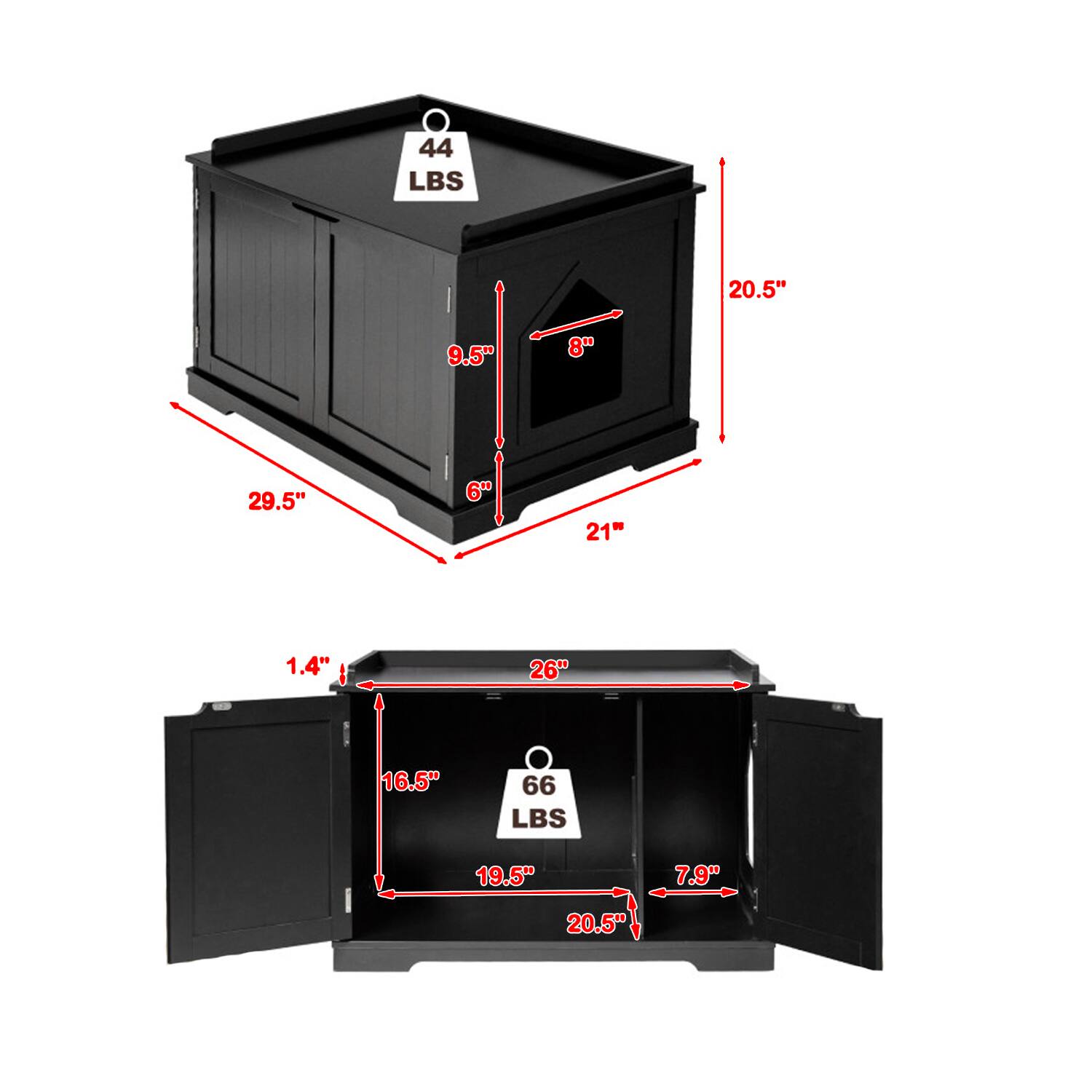 BreeBe Enclosed Cat Washroom with Two Door Access for Adult Cats and ...