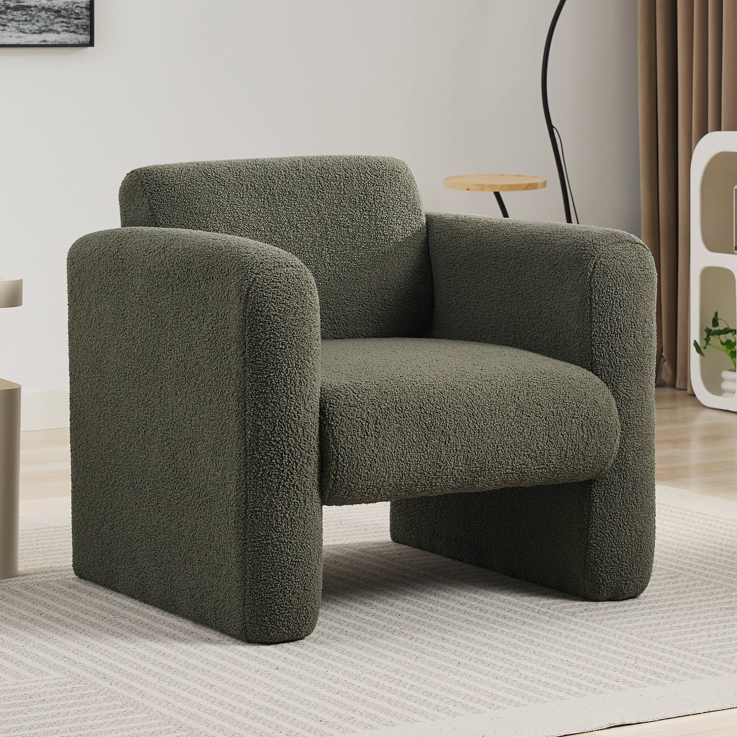 APRILSOUL Modern Accent Chair Sherpa Fabric Living Room Office Seaweed ...