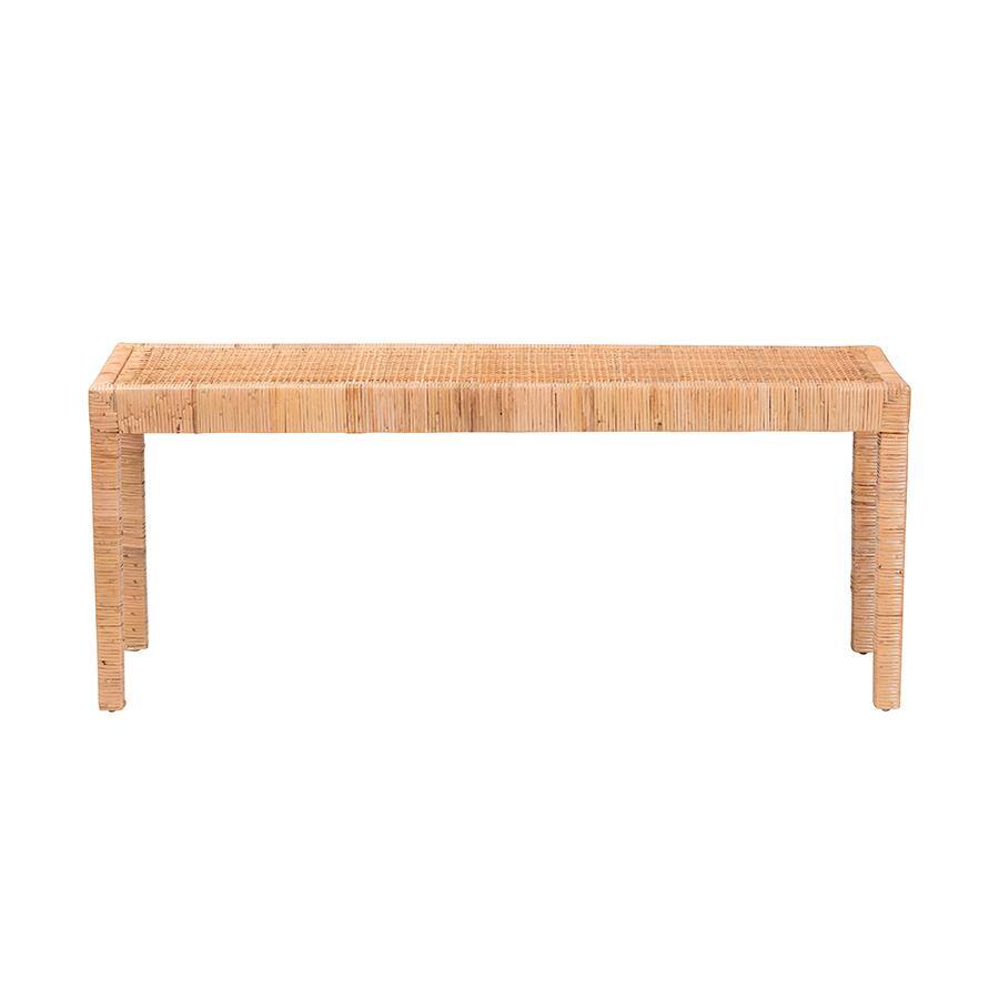 bali & pari Bohemian Natural Rattan and Mahogany Wood Long Accent Bench ...