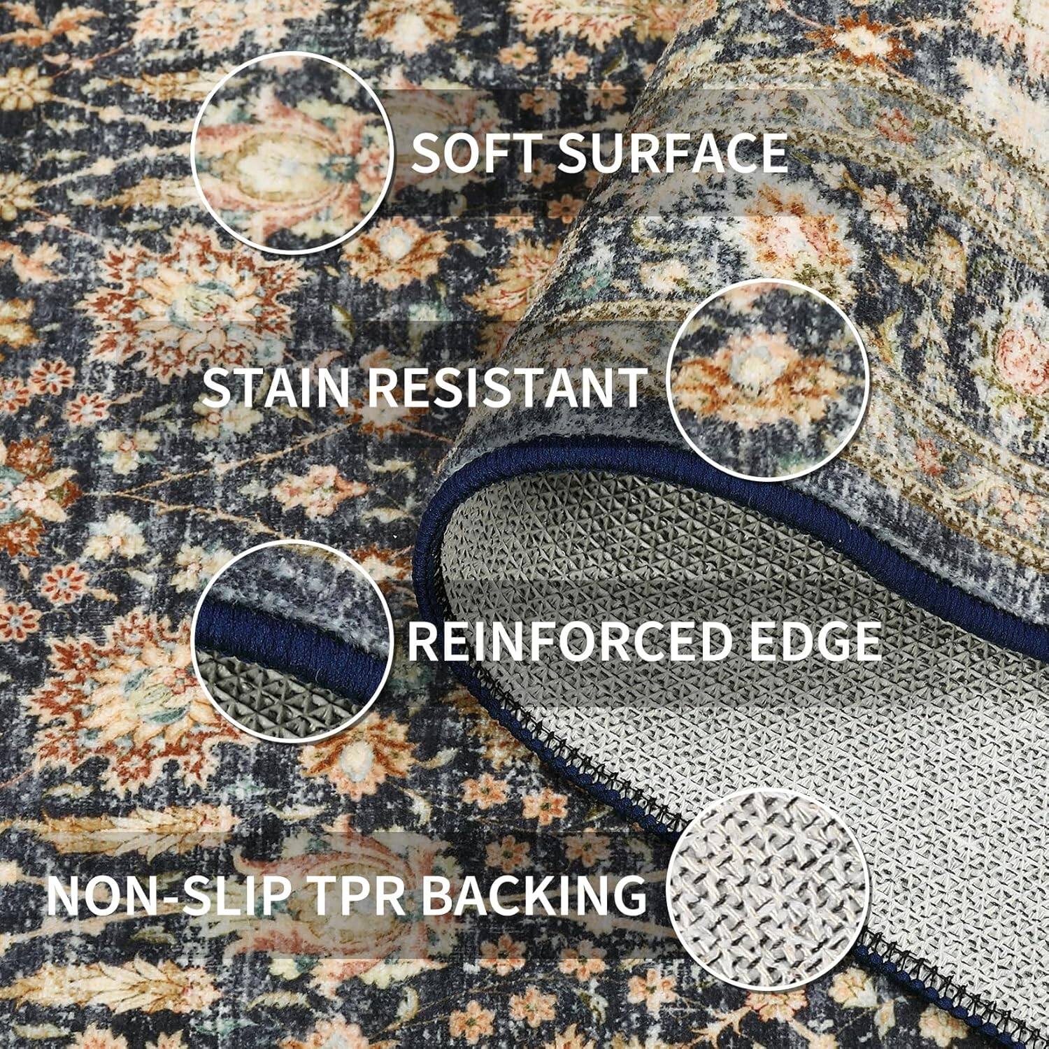 Jojoka 9x12ft Vintage Floral Area Rug, Machine Washable Boho Soft Low ...