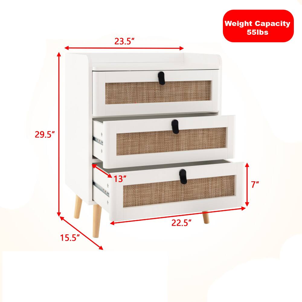 Hivvago Stylish End Table with Triple Drawer Design and Rattan ...