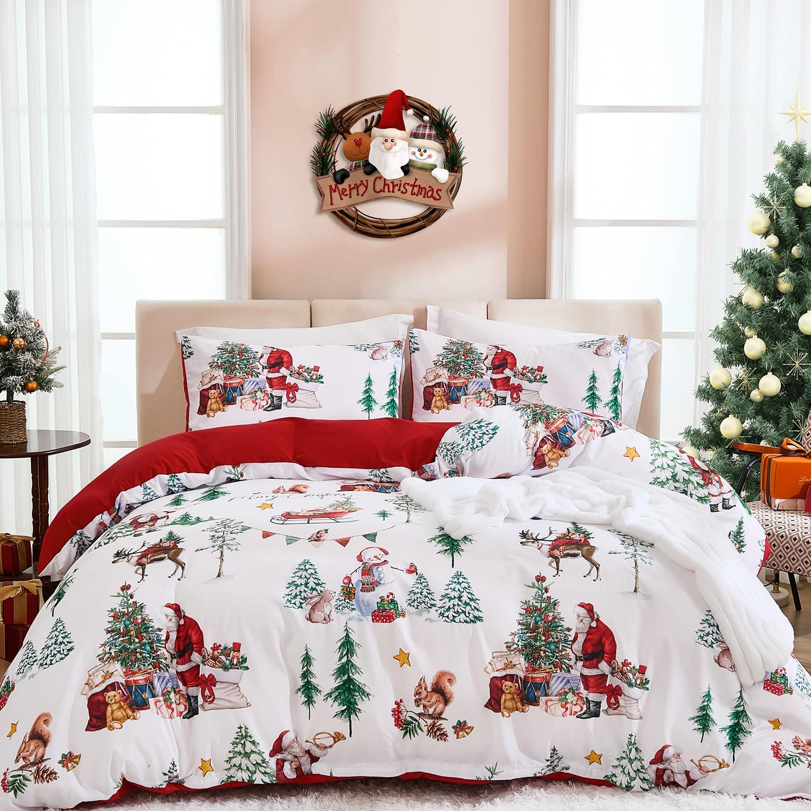 Comfort Essence - Christmas Duvet Cover Set Santa Claus Snowman Tree ...