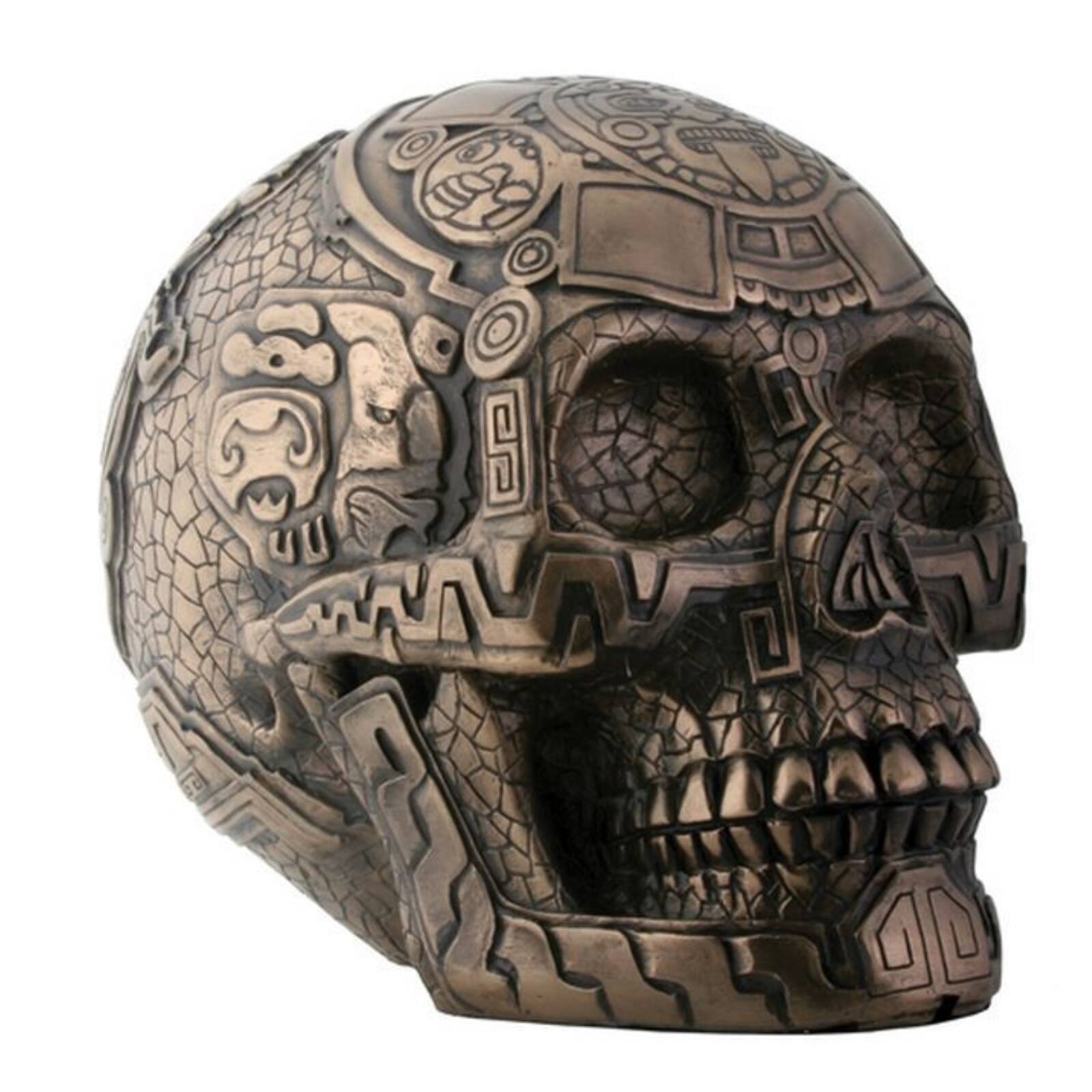 Pacific Trading Bronze Colored Aztec Carved Design Human Skull Figurine ...
