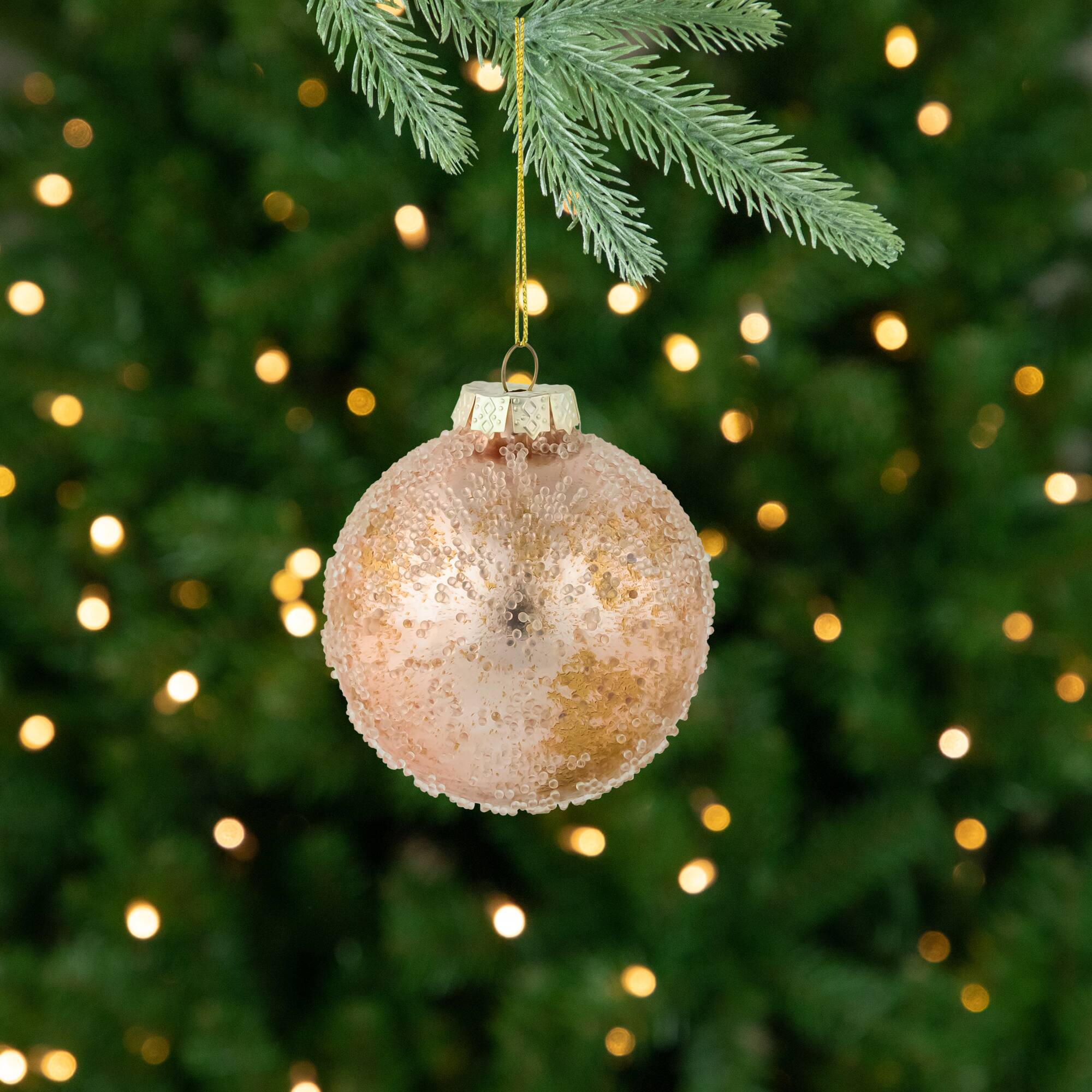 Northlight Frosted Fused Glass Christmas Ball Ornament 3.25" Rose Gold ...