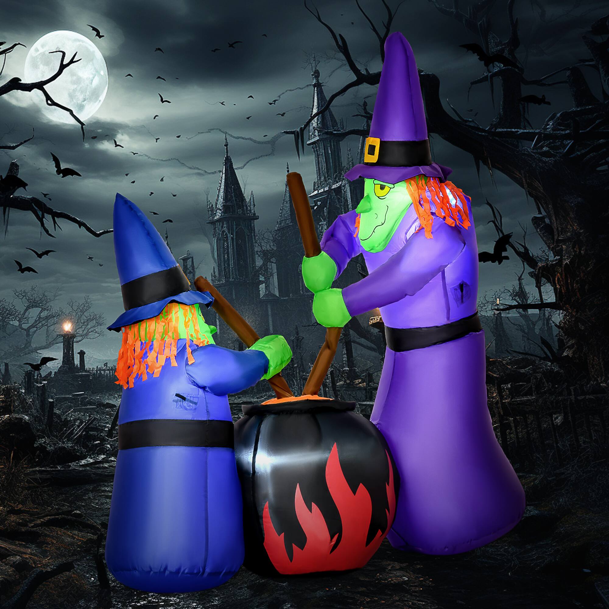 Homcom 6' Halloween Inflatables Outdoor Decorations Witches With ...