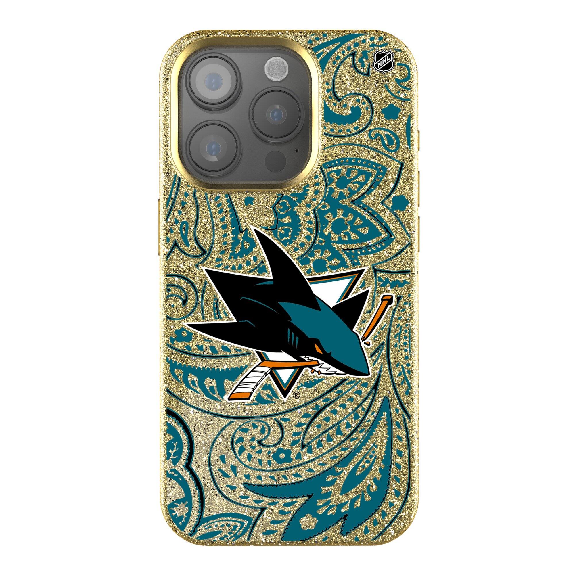Keyscaper NHL San Jose Sharks Paisley Bling iPhone Case 14 Pro Max Gold ...