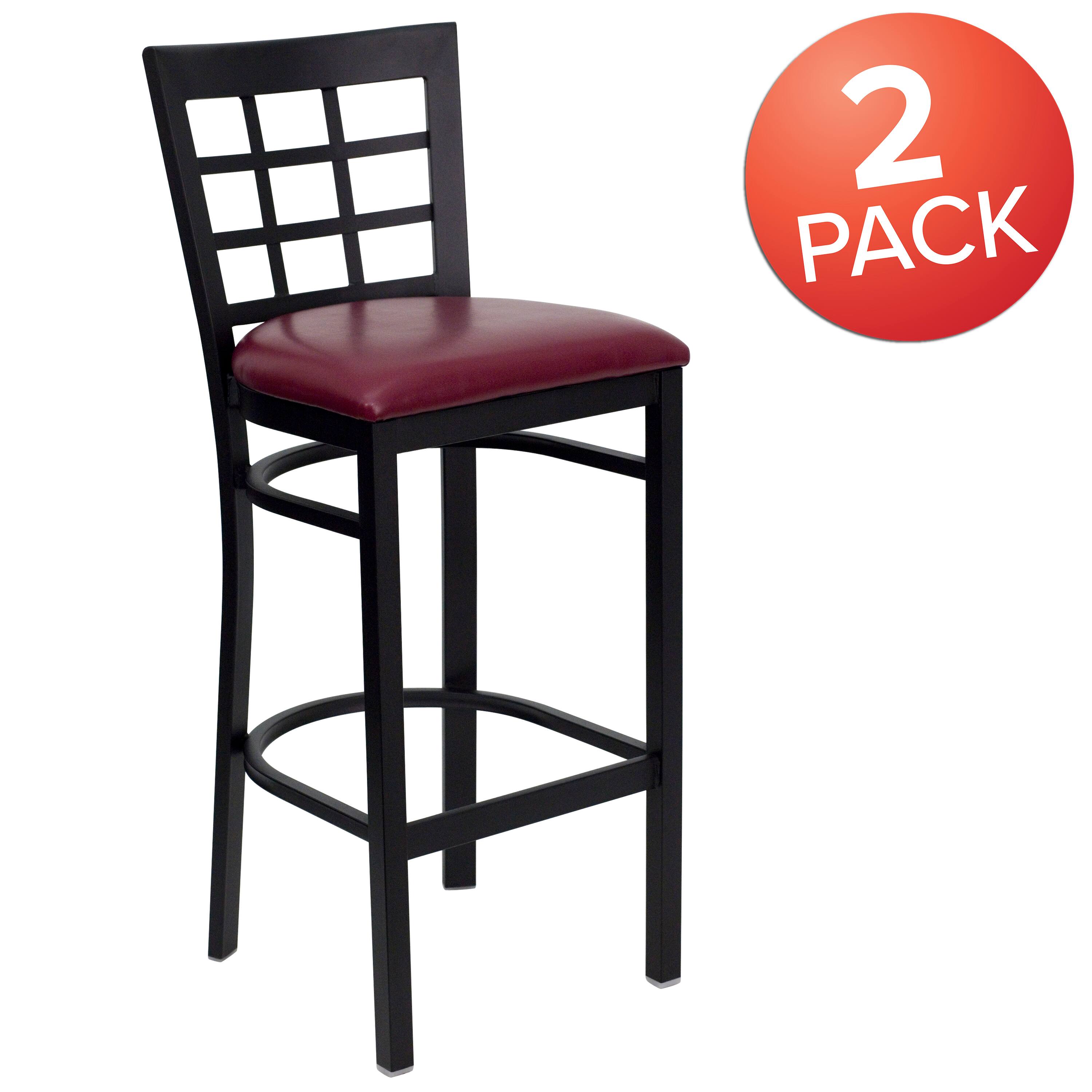 Emma + Oliver 2 Pack Window Back Metal Restaurant Barstool Burgundy ...