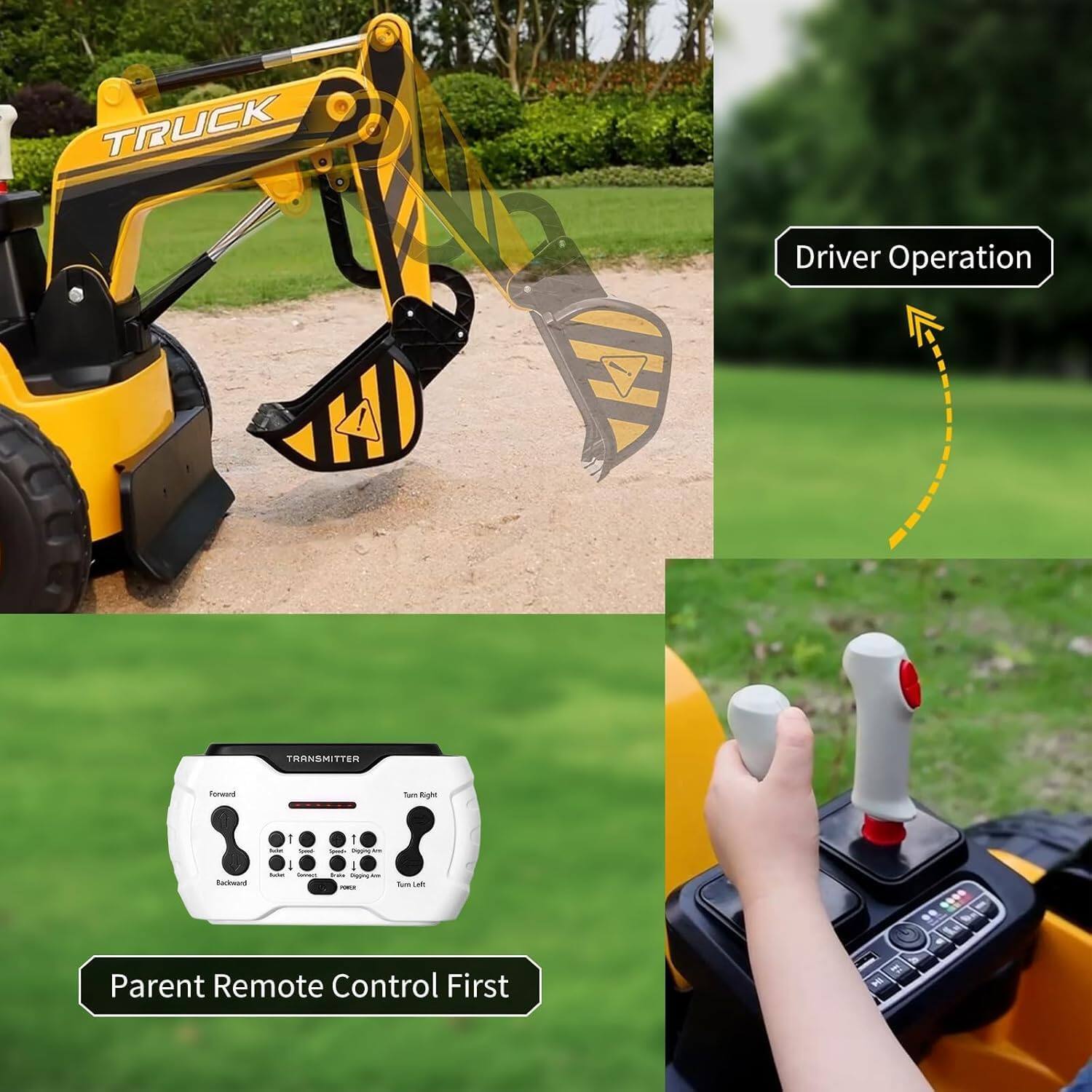 GARVEE Kids Ride On Excavator Digger Truck with Remote Control ...