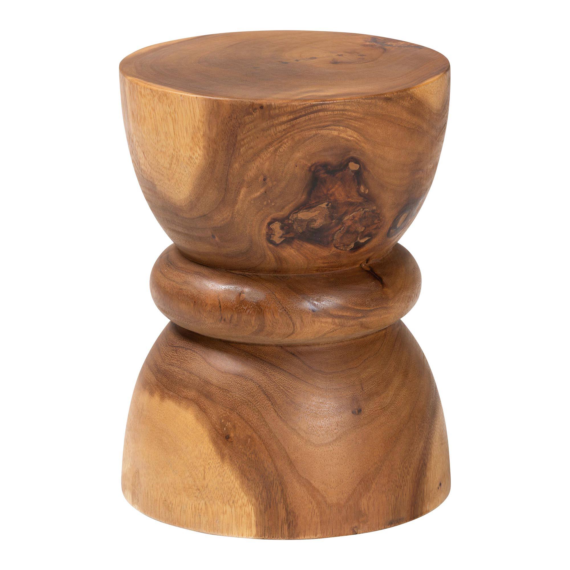 bali & pari Bancroft Solid Suar Wood Side Table Handcrafted Sculptural End Table with Hourglass ...