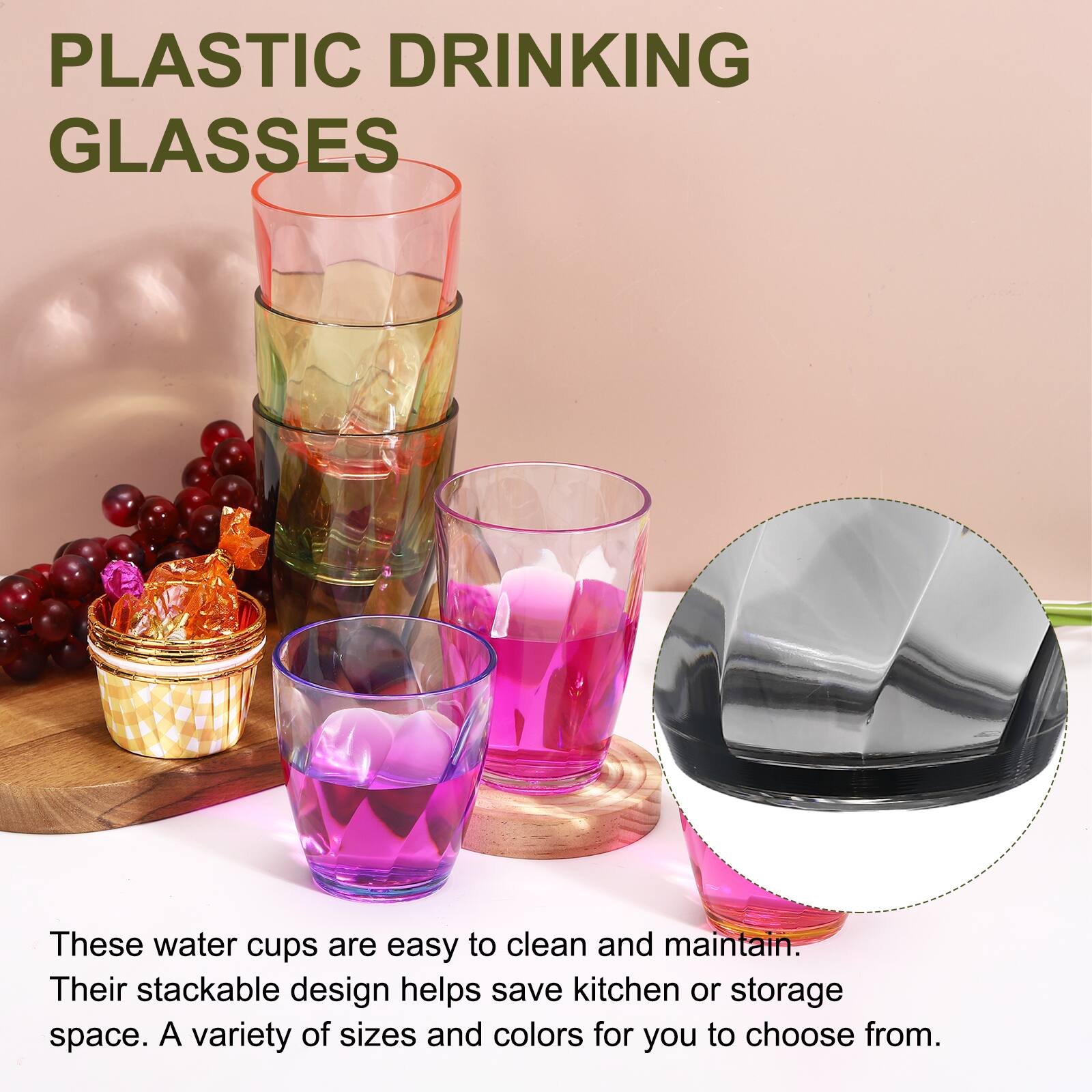 Unique Bargains 2pcs Clear Plastic Reusable Drinking Glasses, 10oz ...