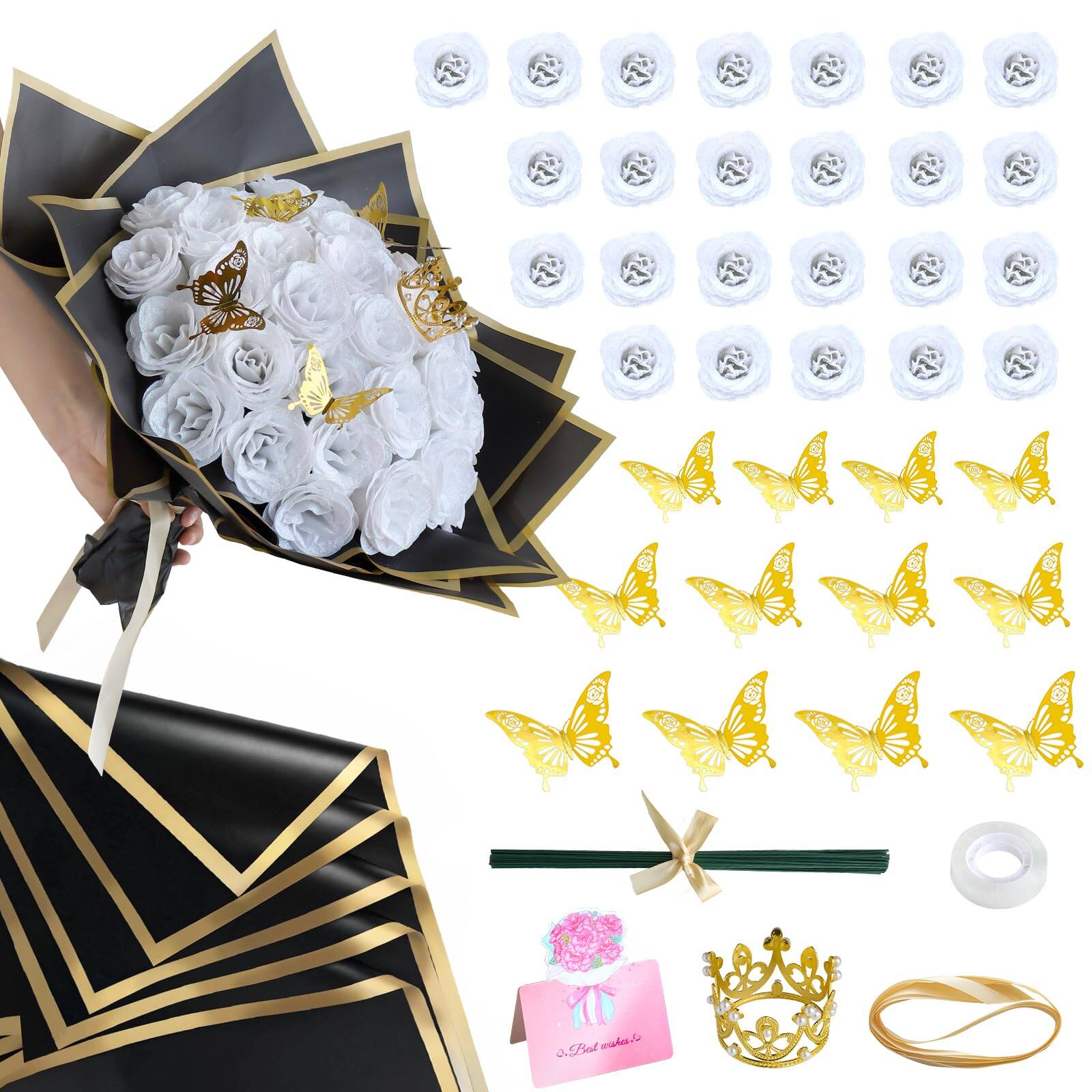 Stylel Star Diy Glitter Roses Bouquet Red Artificial Rose Kit Shiny ...