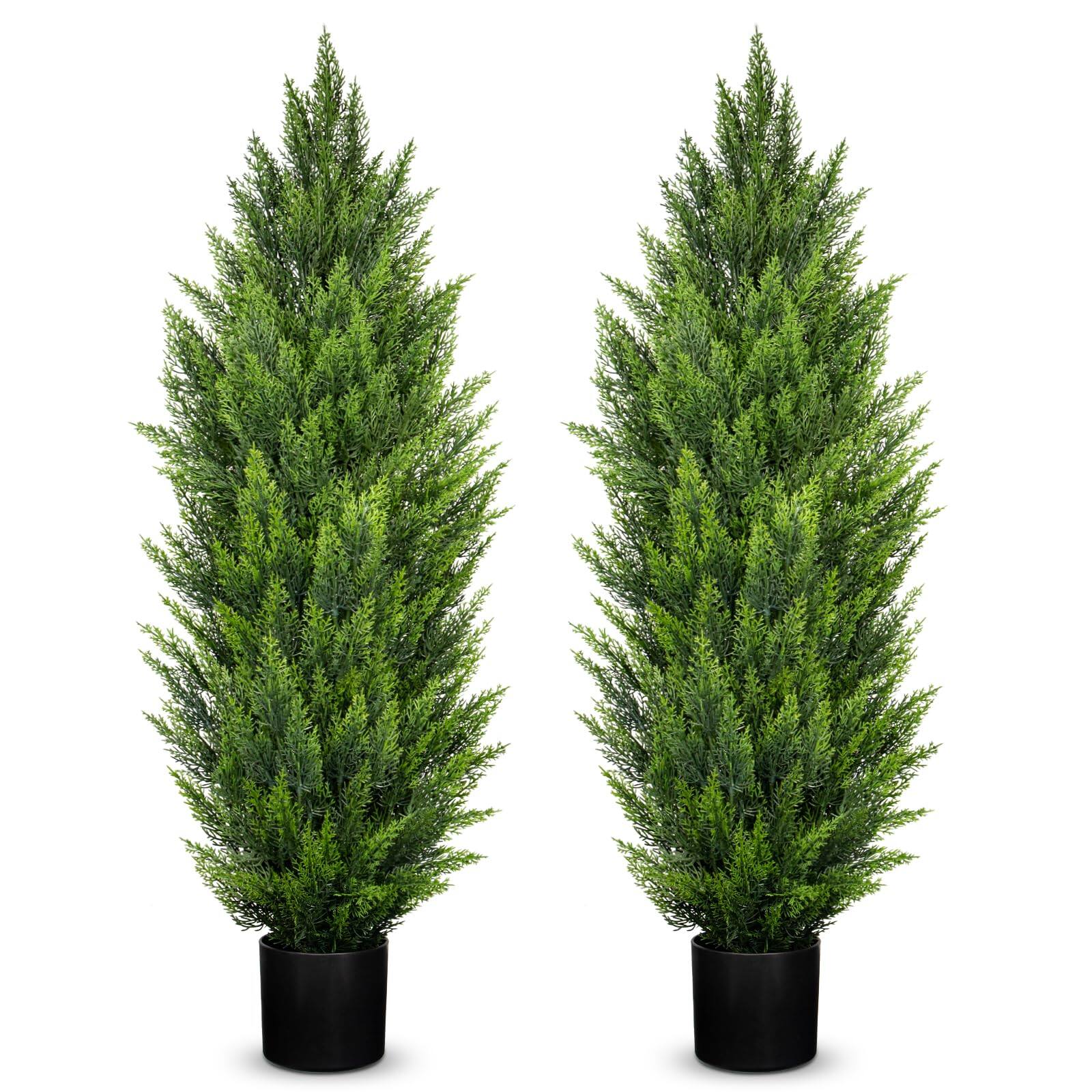 TECH SAFARI - Cedar Topiary Trees Artificial Outdoor Set Of 2 Realistic Faux Pines With Pots Uv ...