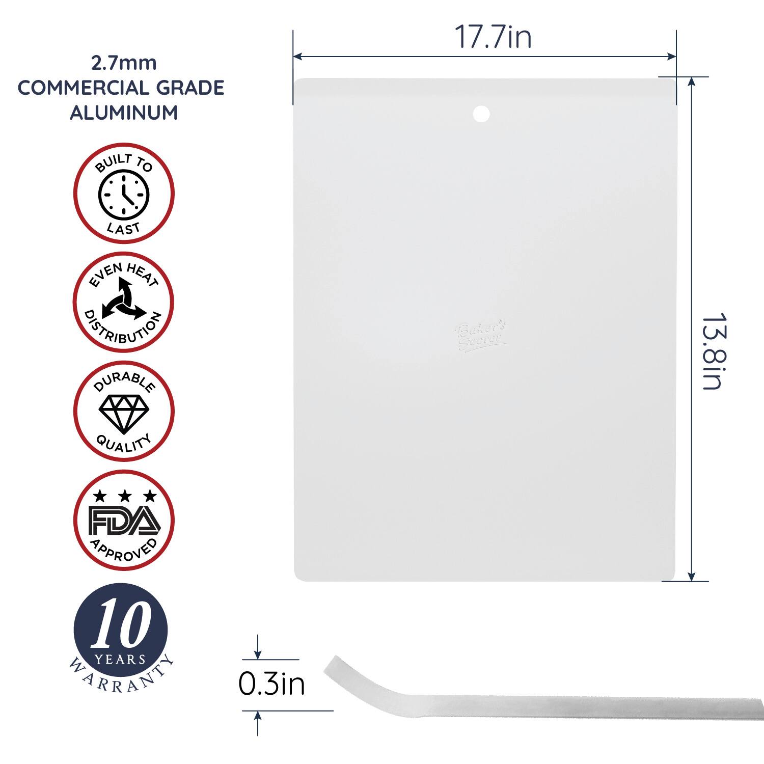 Baker's Secret Extra Thick 18" Flat Pure Aluminum Cookie Sheet, Commercial Grade Silver BS10297 ...