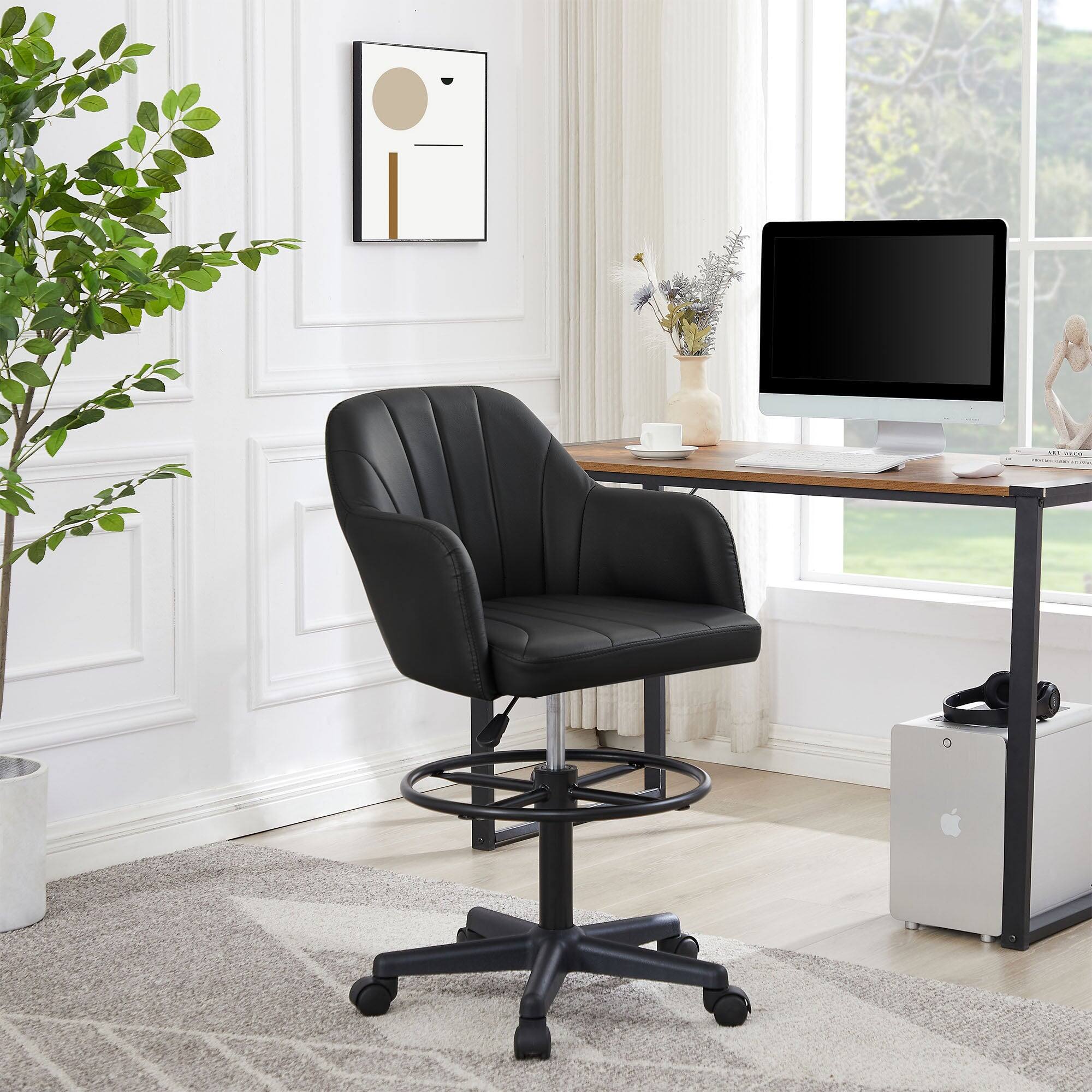 Vecelo PU Leather Office Chair with Adjustable Height and Footrest ...