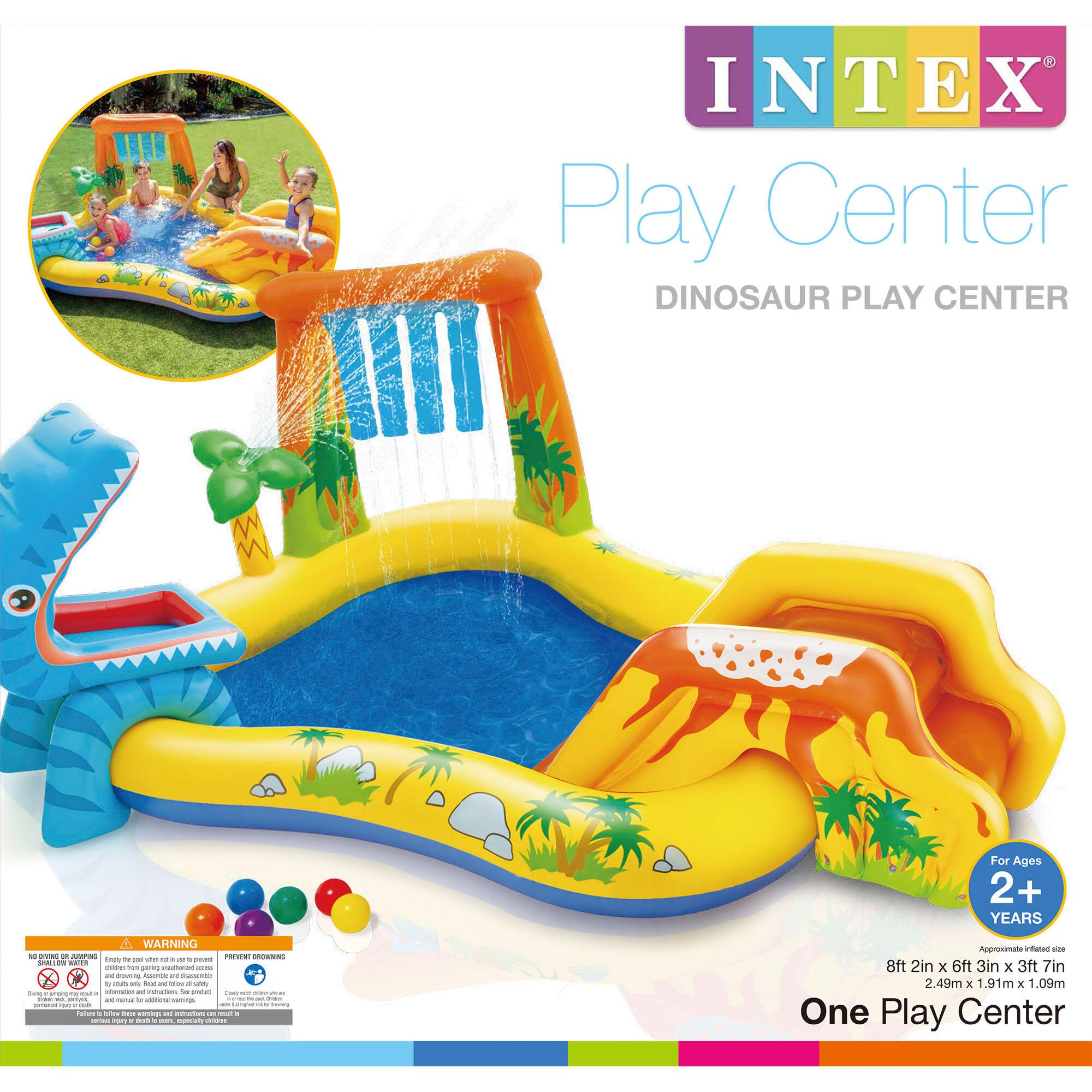 Intex 8ft x 6.25ft x 43in Dinosaur Play Pool & Inflatable Rainbow Play ...