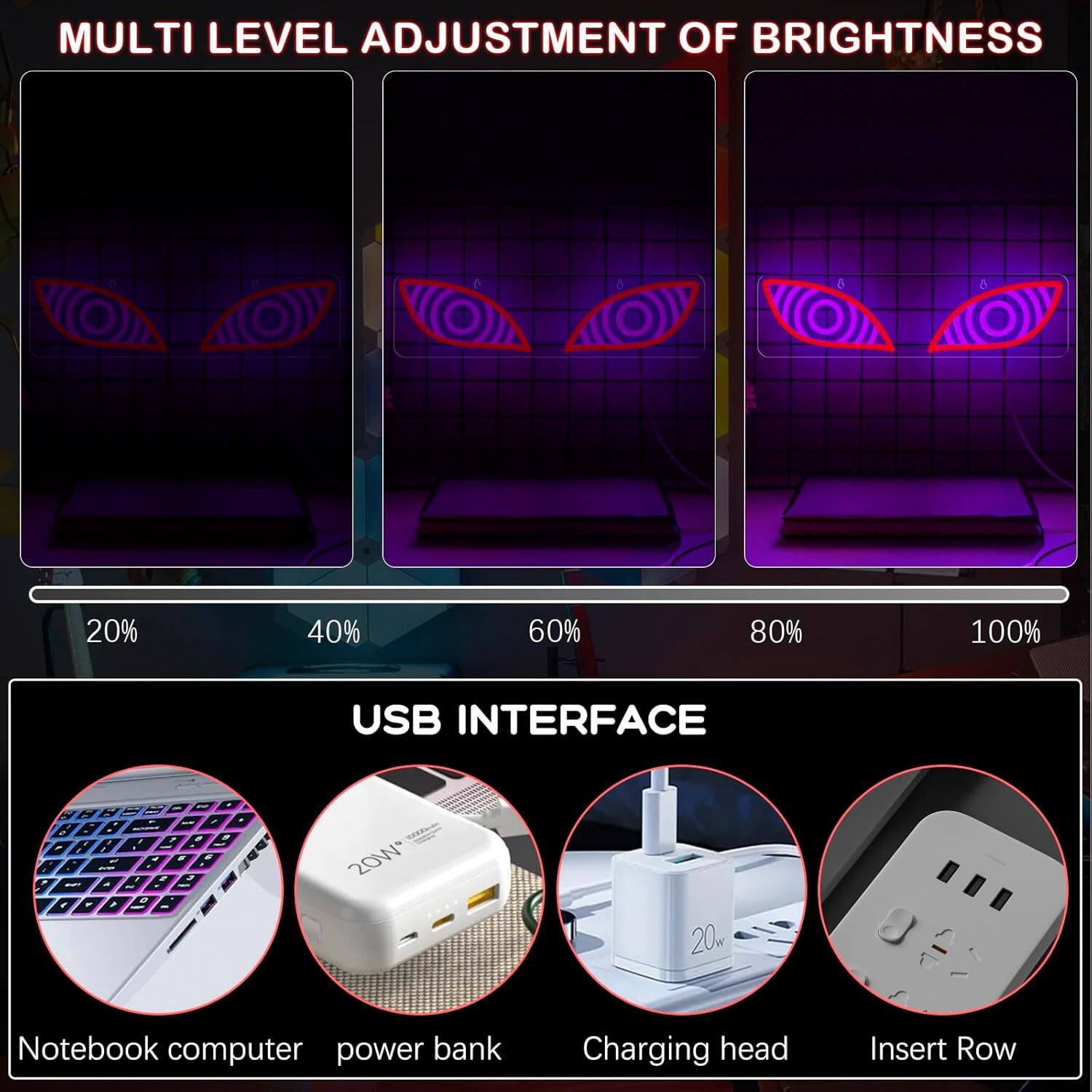 Auledio Anime Eye Neon Sign for Wall Decor, LED Dimmable Spiral Eye ...