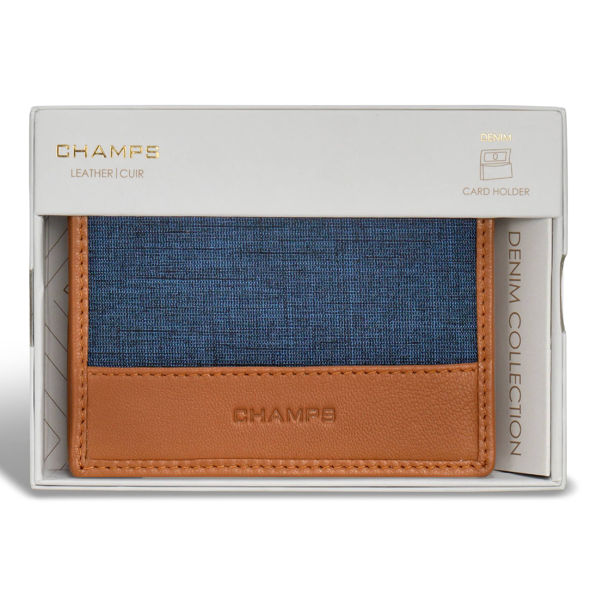 Champs Denim Collection Leather Cardholder TanBlue MW-117-TAN/BLUE ...