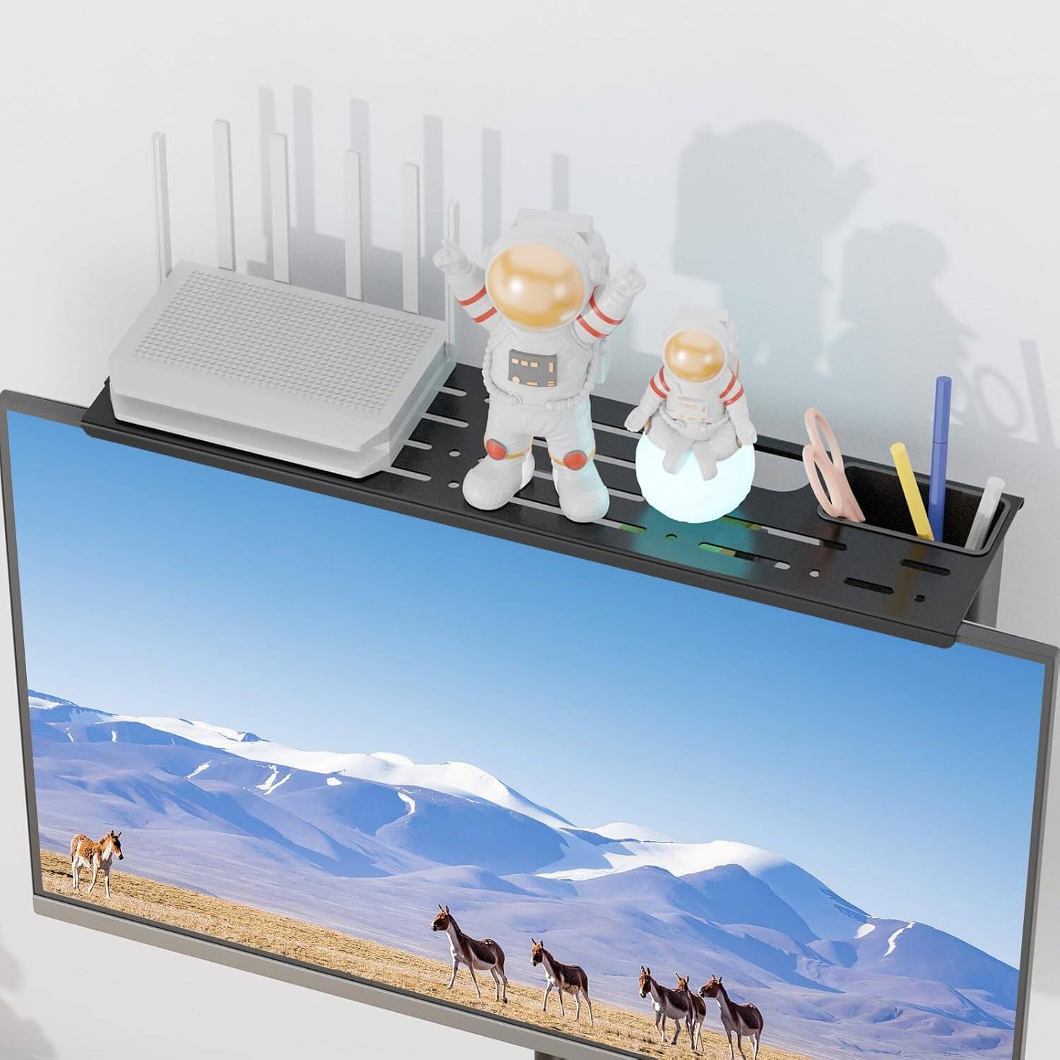 Schertz Adjustable Floating Monitor Shelf with 2 Storage Boxes – TV ...