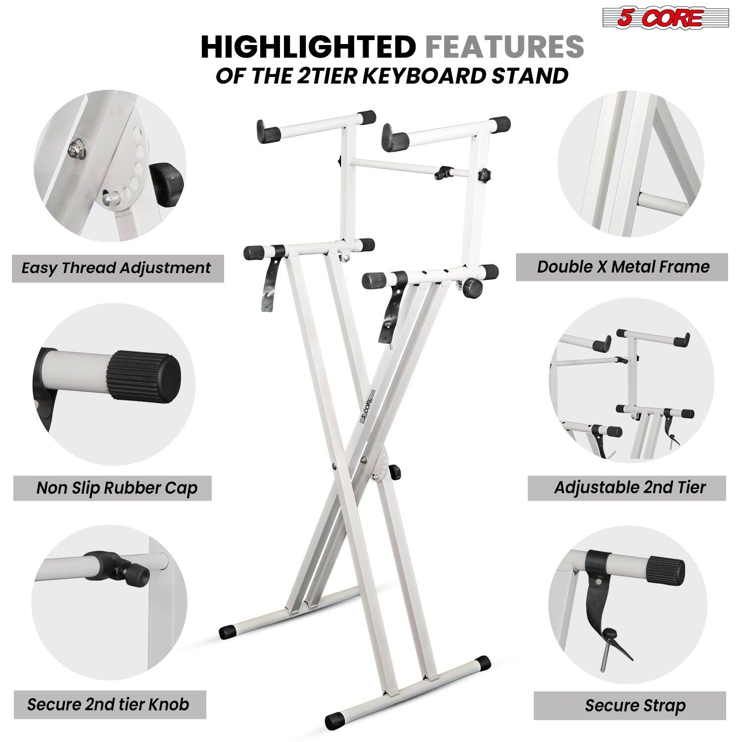 5 CORE Keyboard Stand 2 Tier Doubled X Shape Adjustable Heavy Duty Key ...