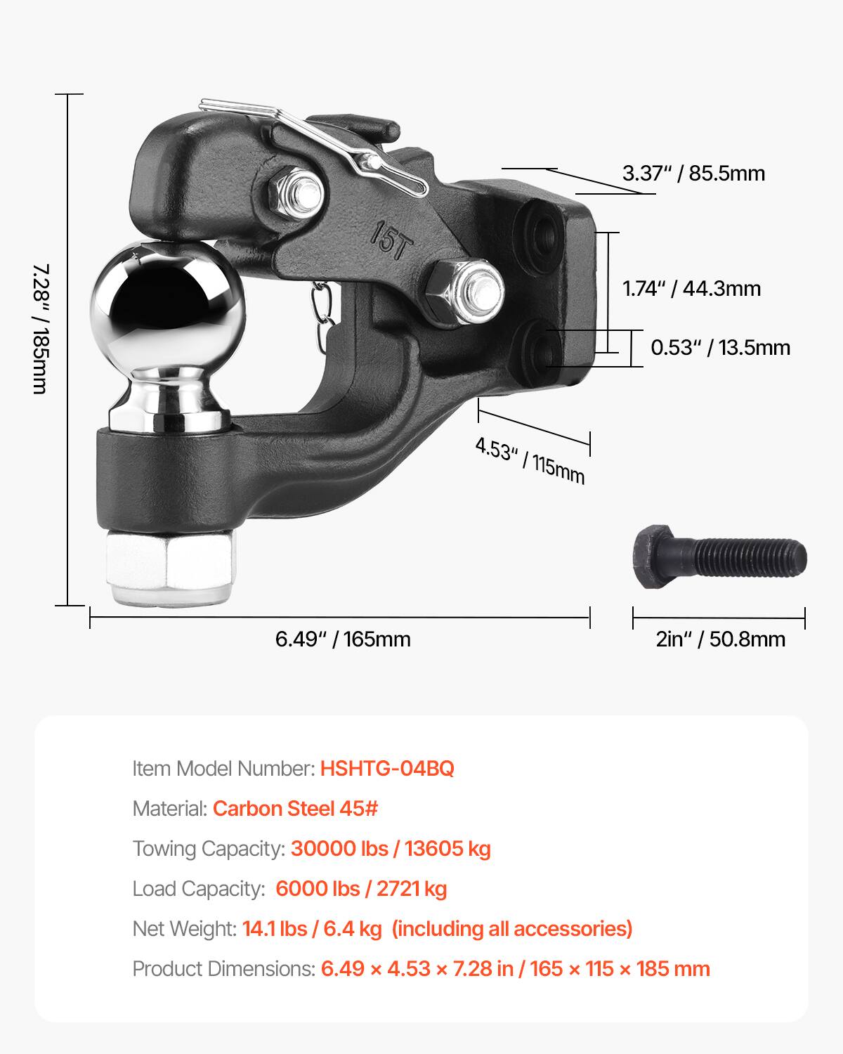 VEVOR Pintle Hook, 30000 lbs Towing Capacity, Trailer Hitches Receiver ...