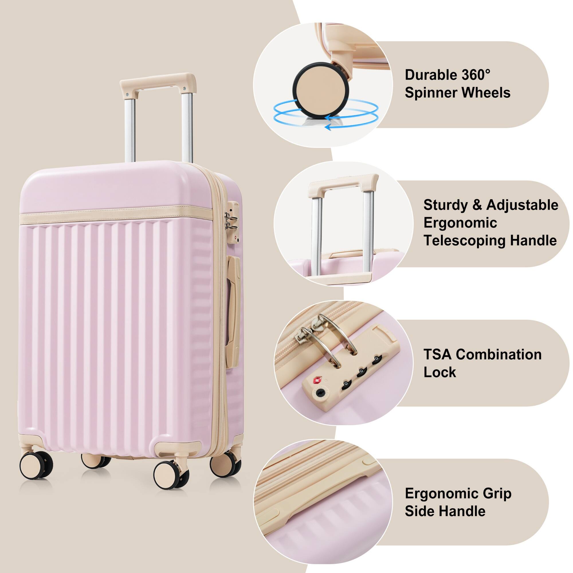 TinyHomie Luggage Set of 3 20inch with USB Port front opening design ...