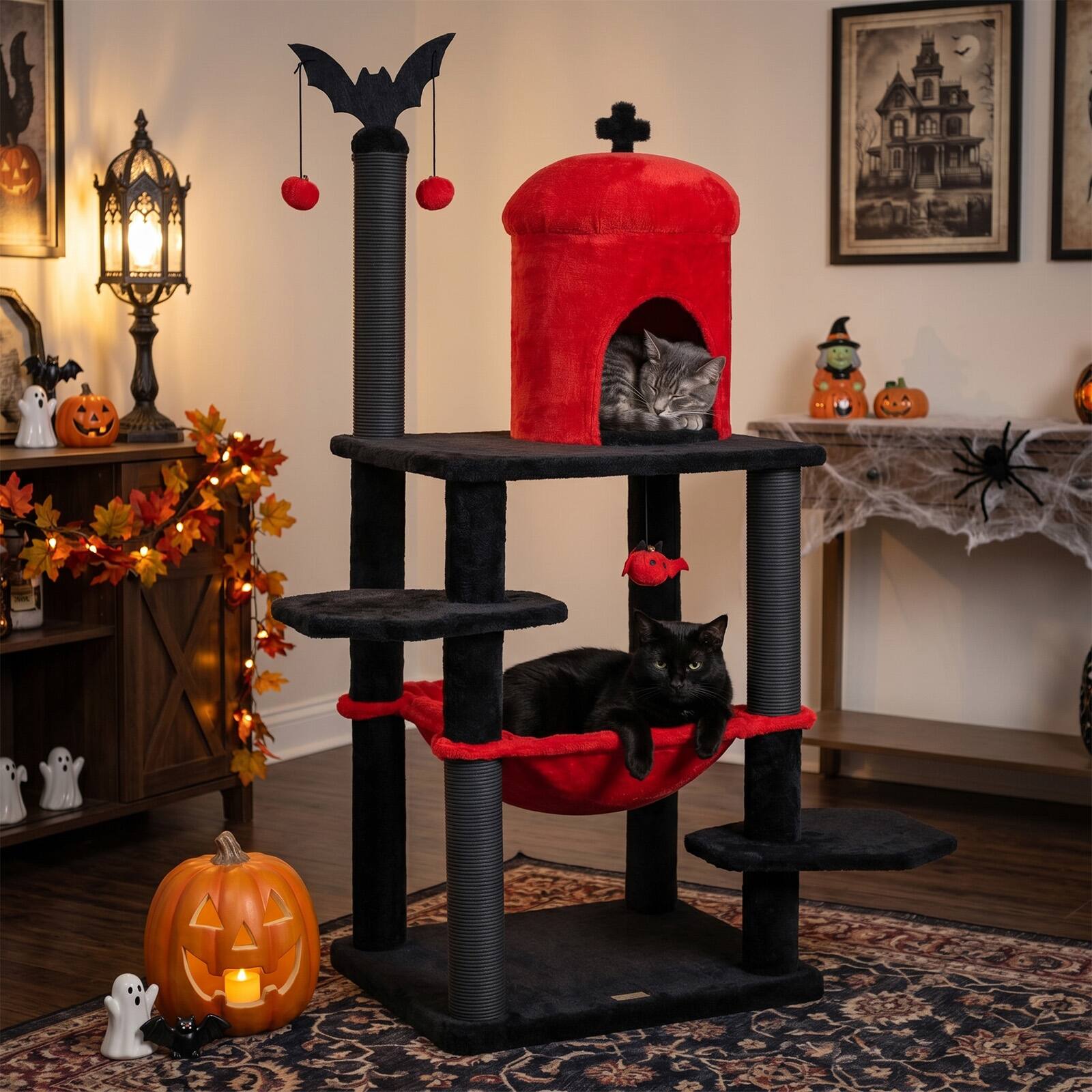 Gymax Gothic Cat Tree for Indoor Cats 51'' Spooky Cat Tower w/Castle ...
