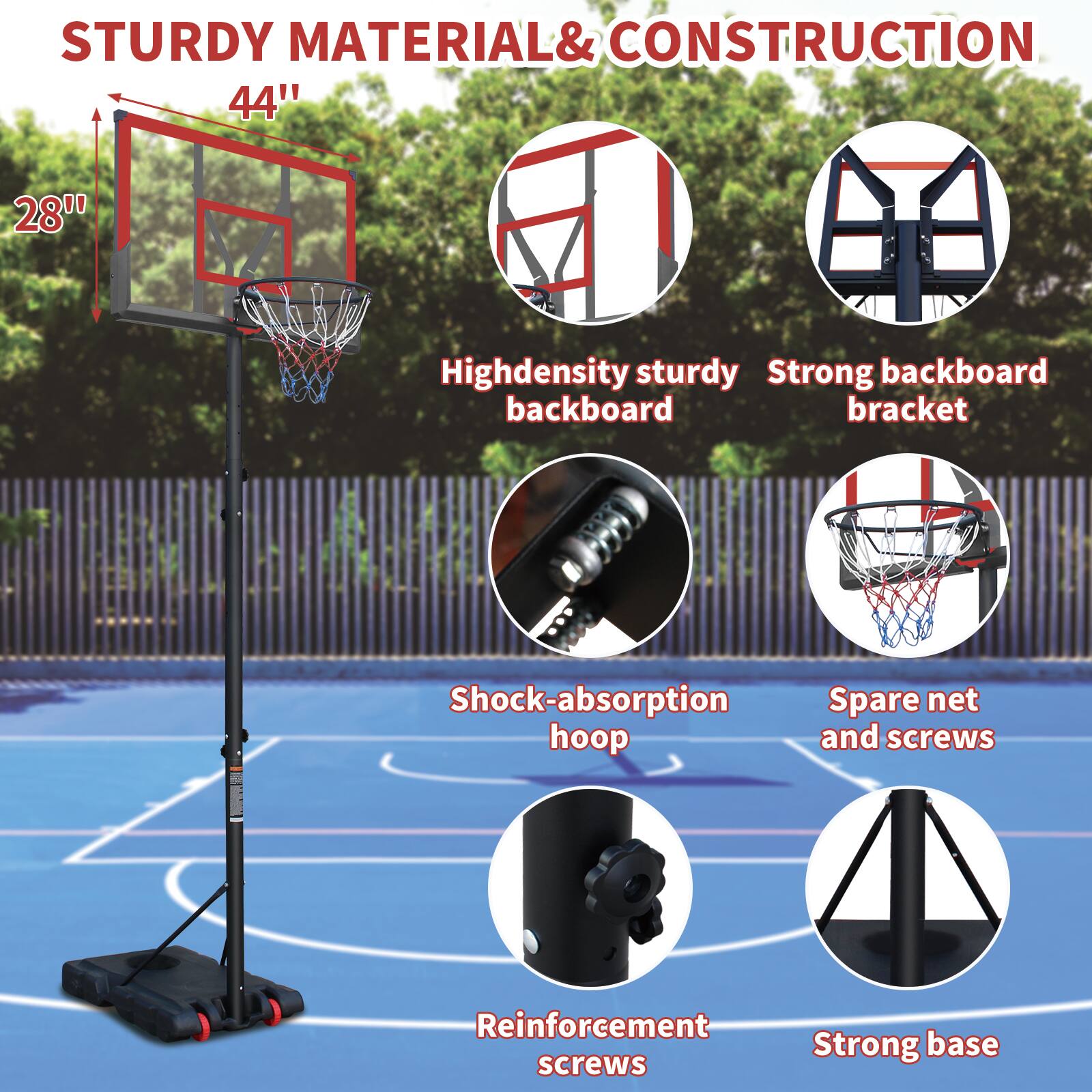 APRILSOUL Outdoor Basketball Hoop 610ft 44 Backboard Portable Goal ...