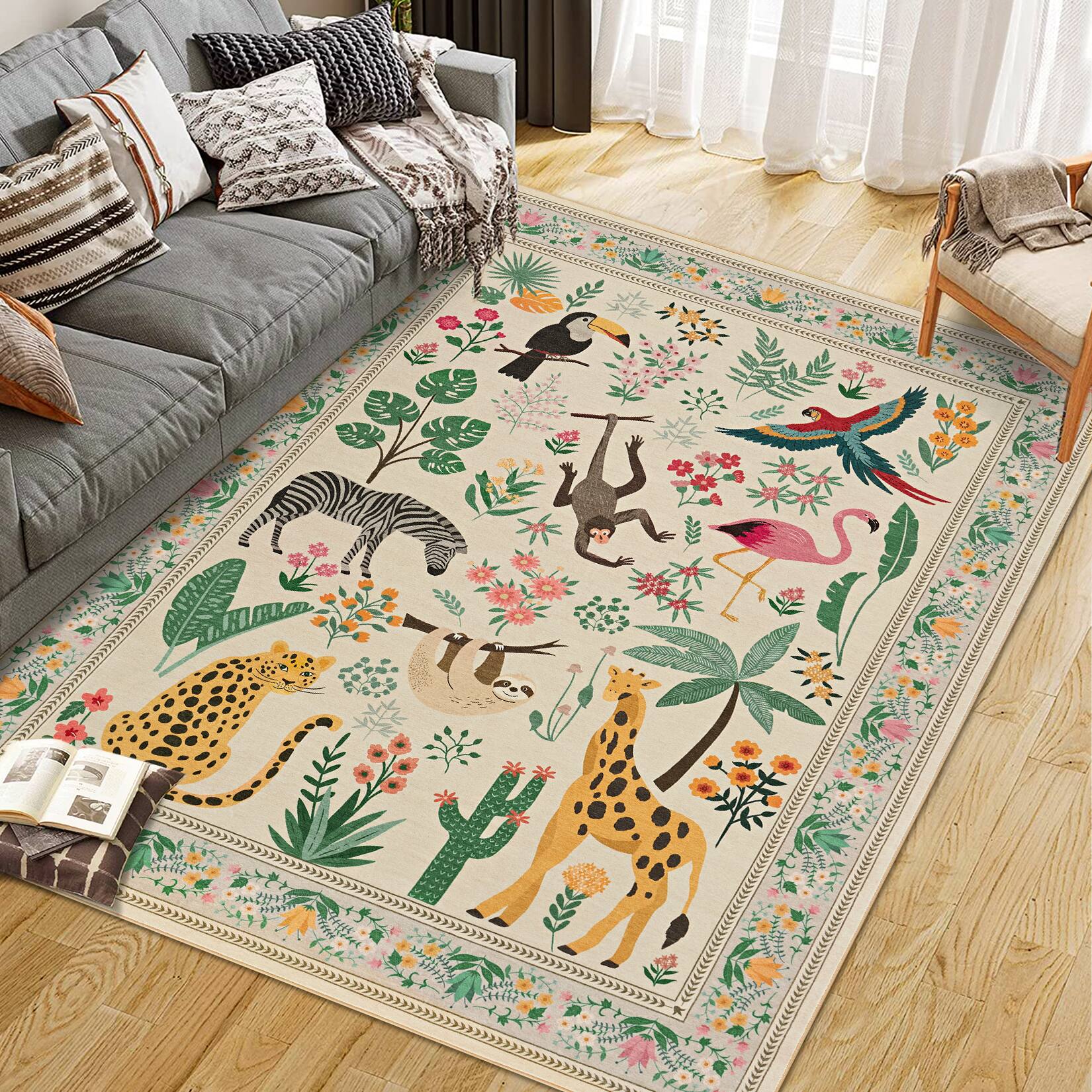 Acekool Washable Animal Bird Area Rugs, Soft Modern Forest Jungel ...