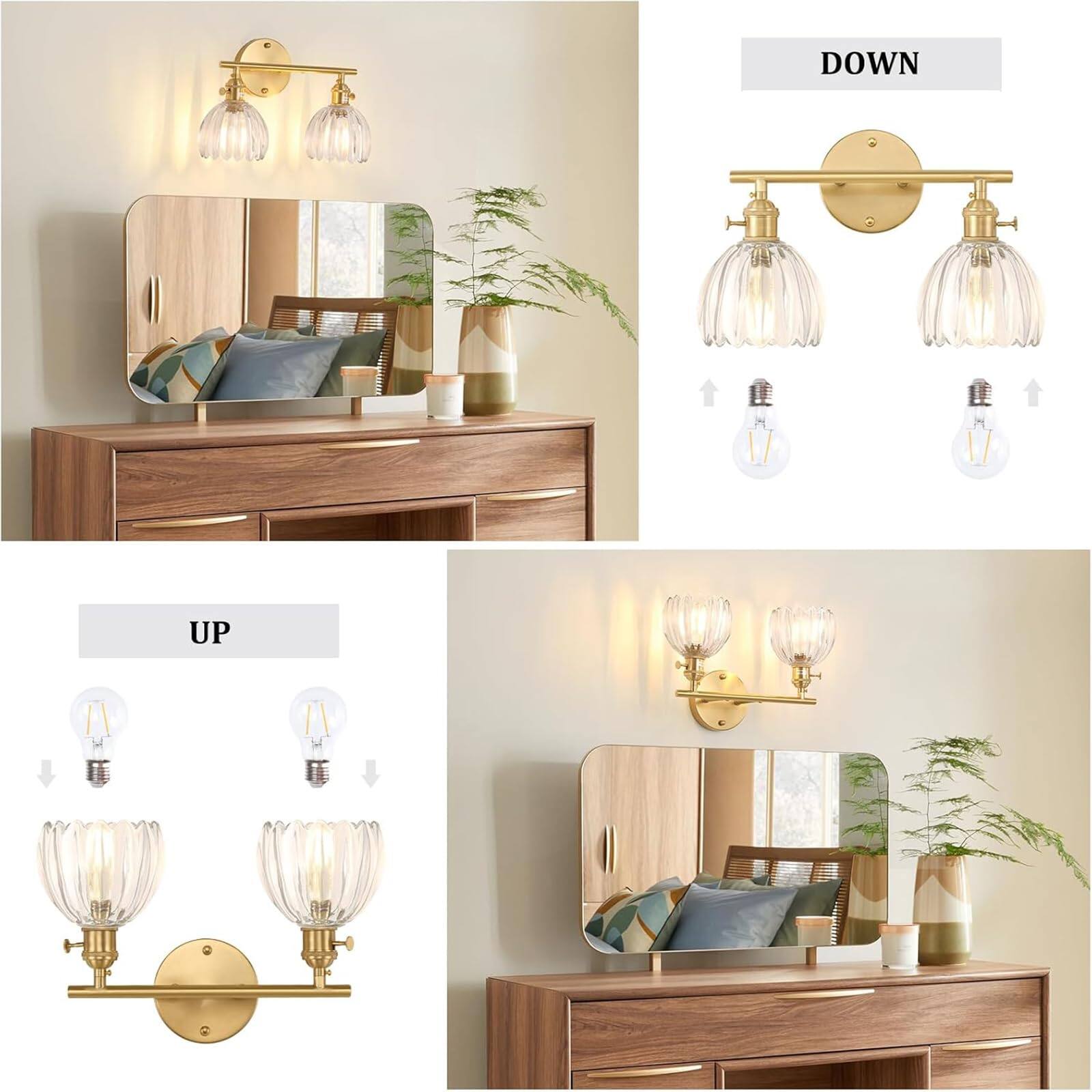 Earthley Blooms Bathroom Light Fixtures 2 light Brass Vanity Wall Over ...