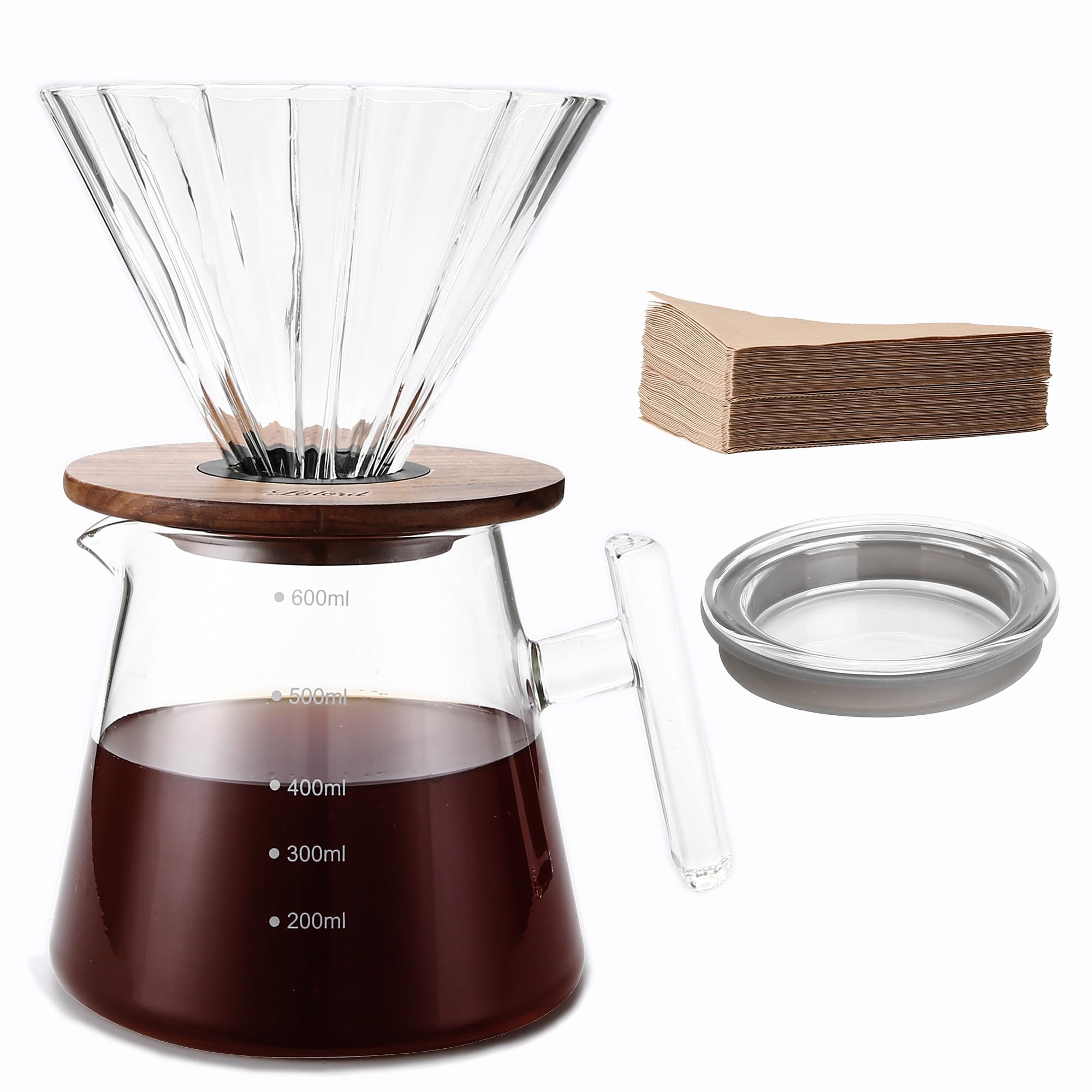 Dapper Styles Pour Over Coffee Maker Borosilicate Glass Carafe With 100 ...